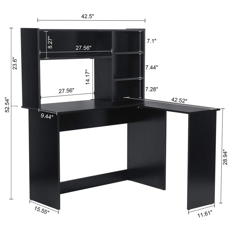 Latitude Run® Oklee Wood L Shaped Computer Desk with Hutch and Storage ...