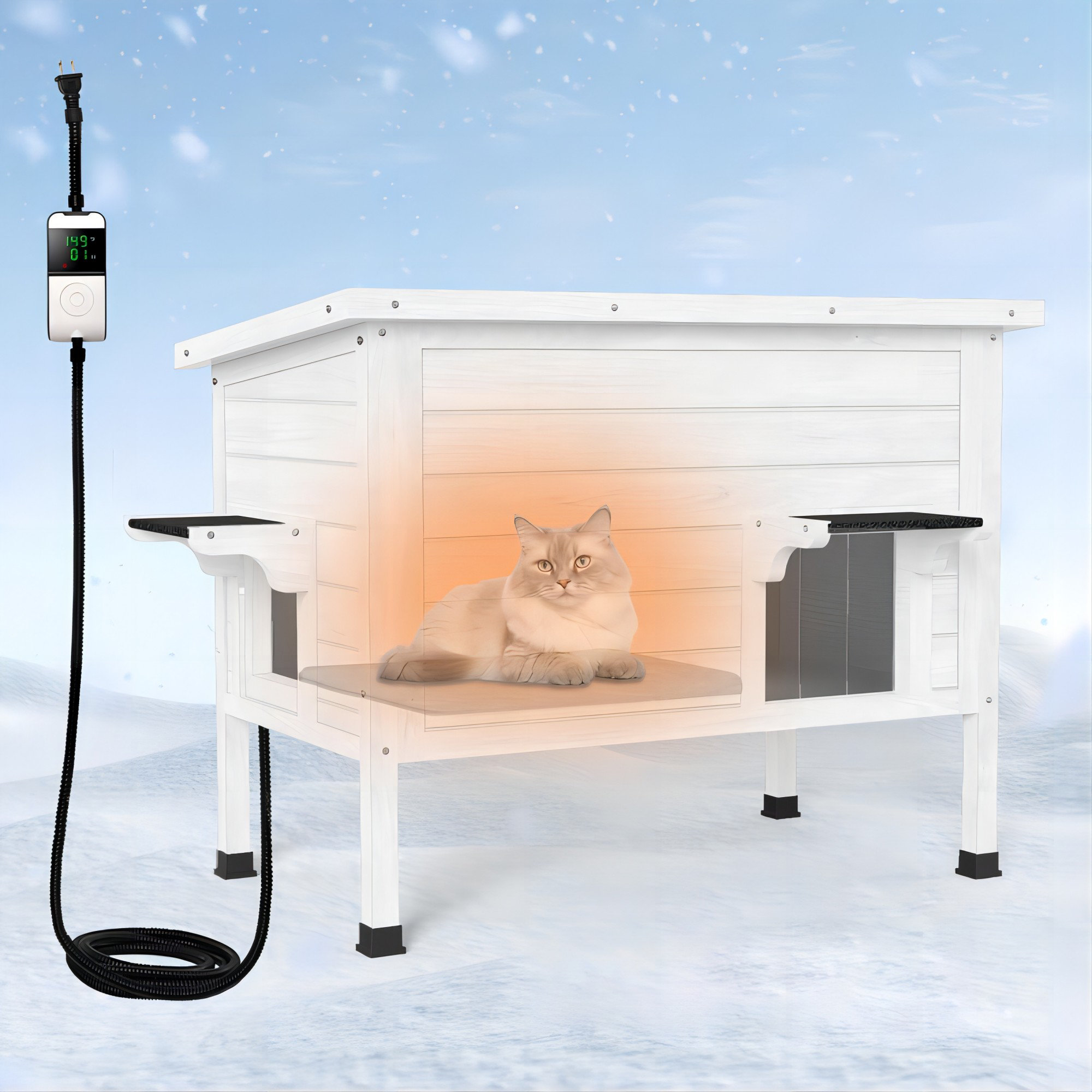 Tucker Murphy Pet™ Outdoor Feral Heated Cat House Solid Wood Insulated ...