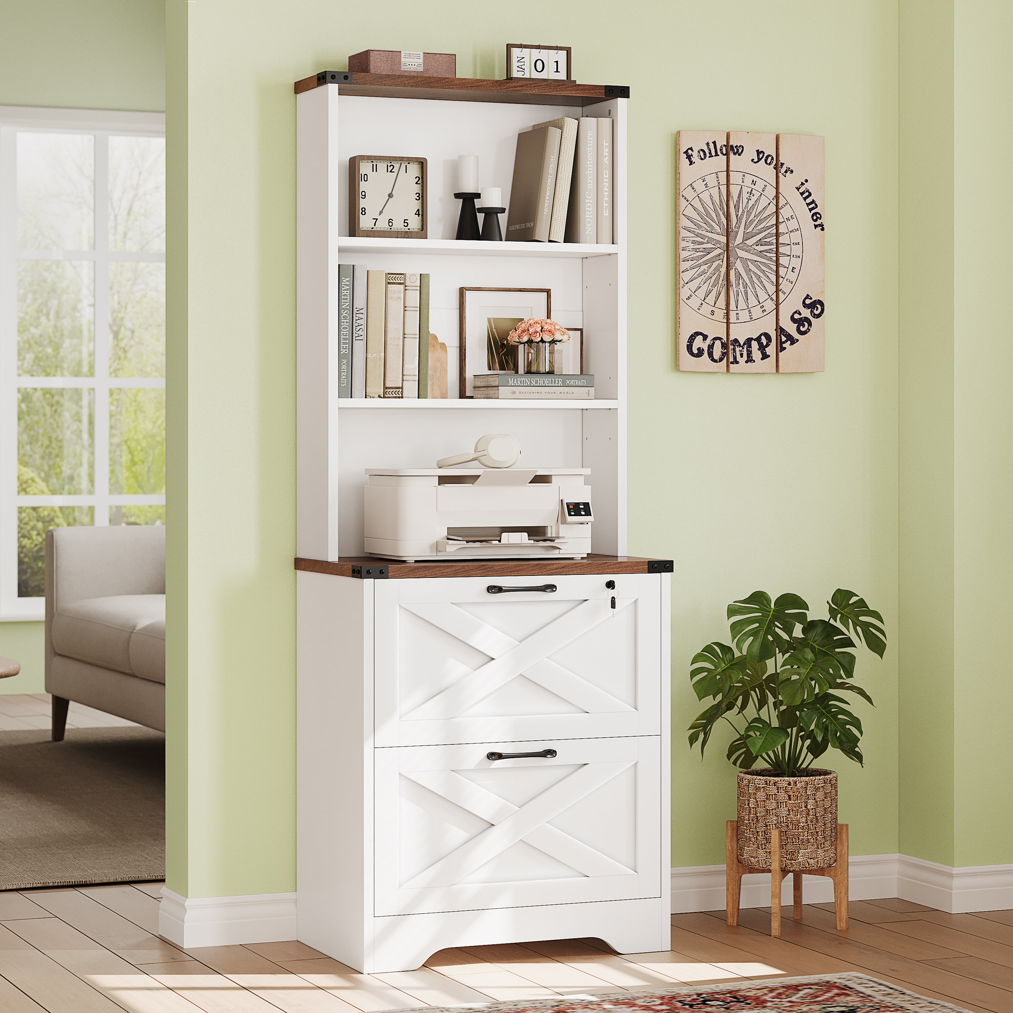 Gracie Oaks 2 Drawer File Cabinet With Lock, Wood Filing Cabinet Fits ...