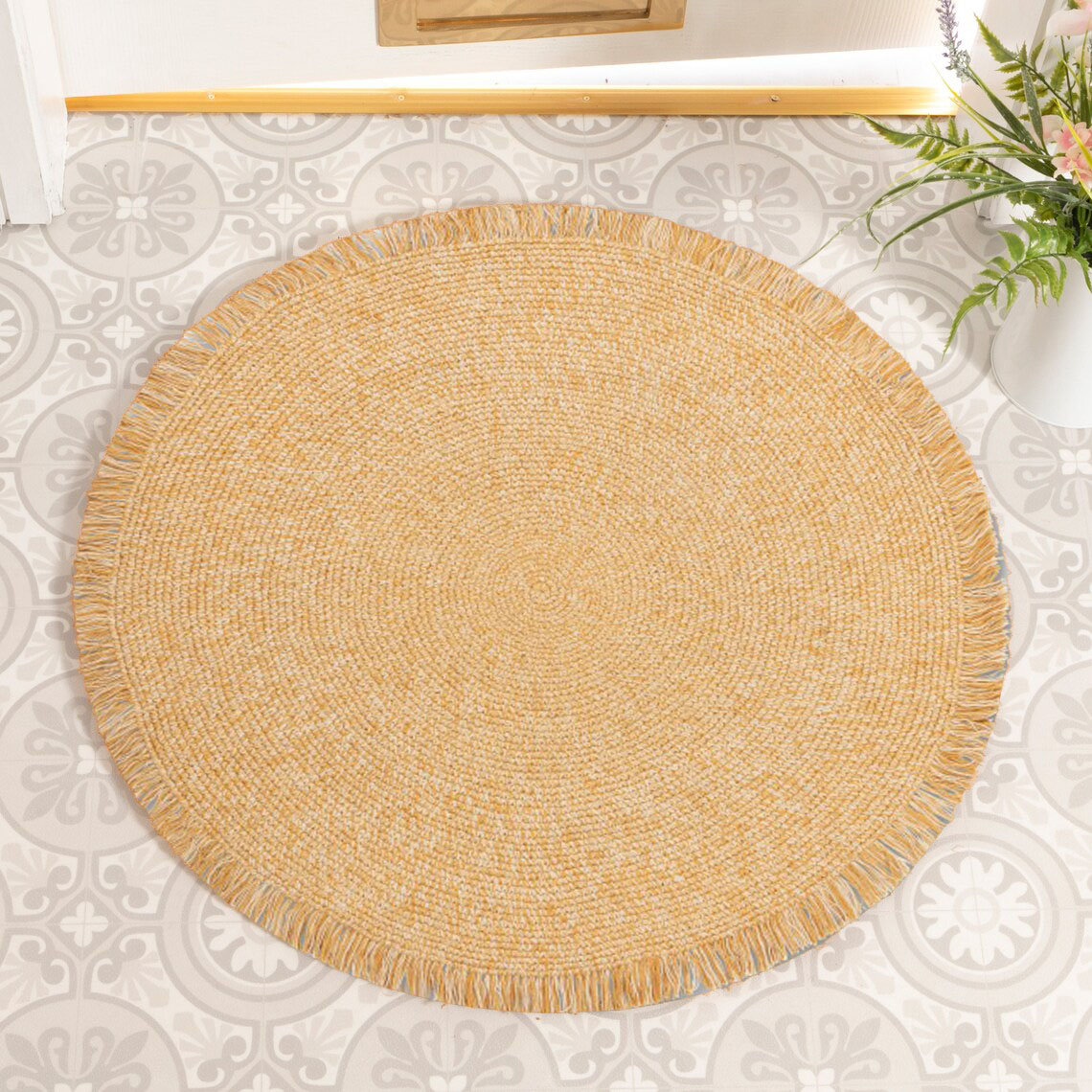 Gracie Oaks Elora Ochre Colored Braided Round Rug | Wayfair