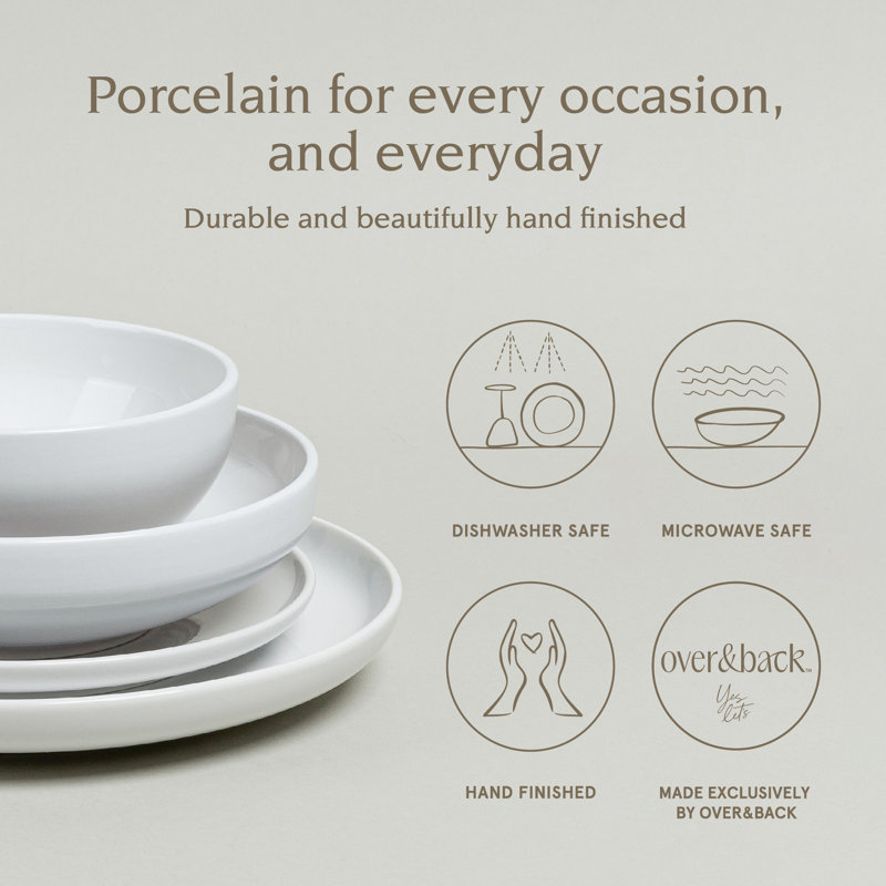 over&back Coupe 16-Piece Glossy White Hand-Finished Porcelain ...