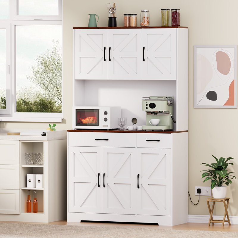 Gracie Oaks 71" Kitchen Pantry Cabinet With Charge Station, 8 ...