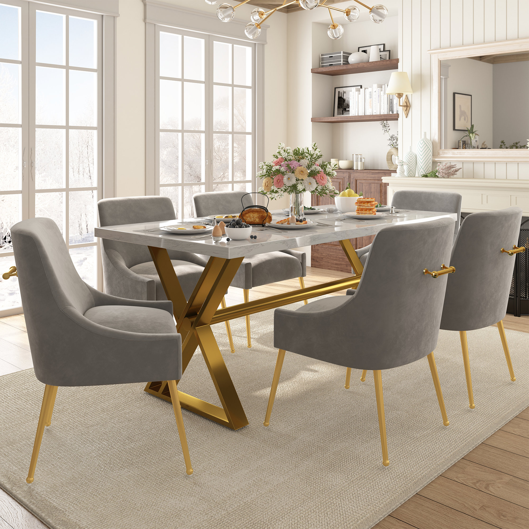 Willa Arlo Interiors Magallanes 7 - Piece Marble Top Double Pedestal ...