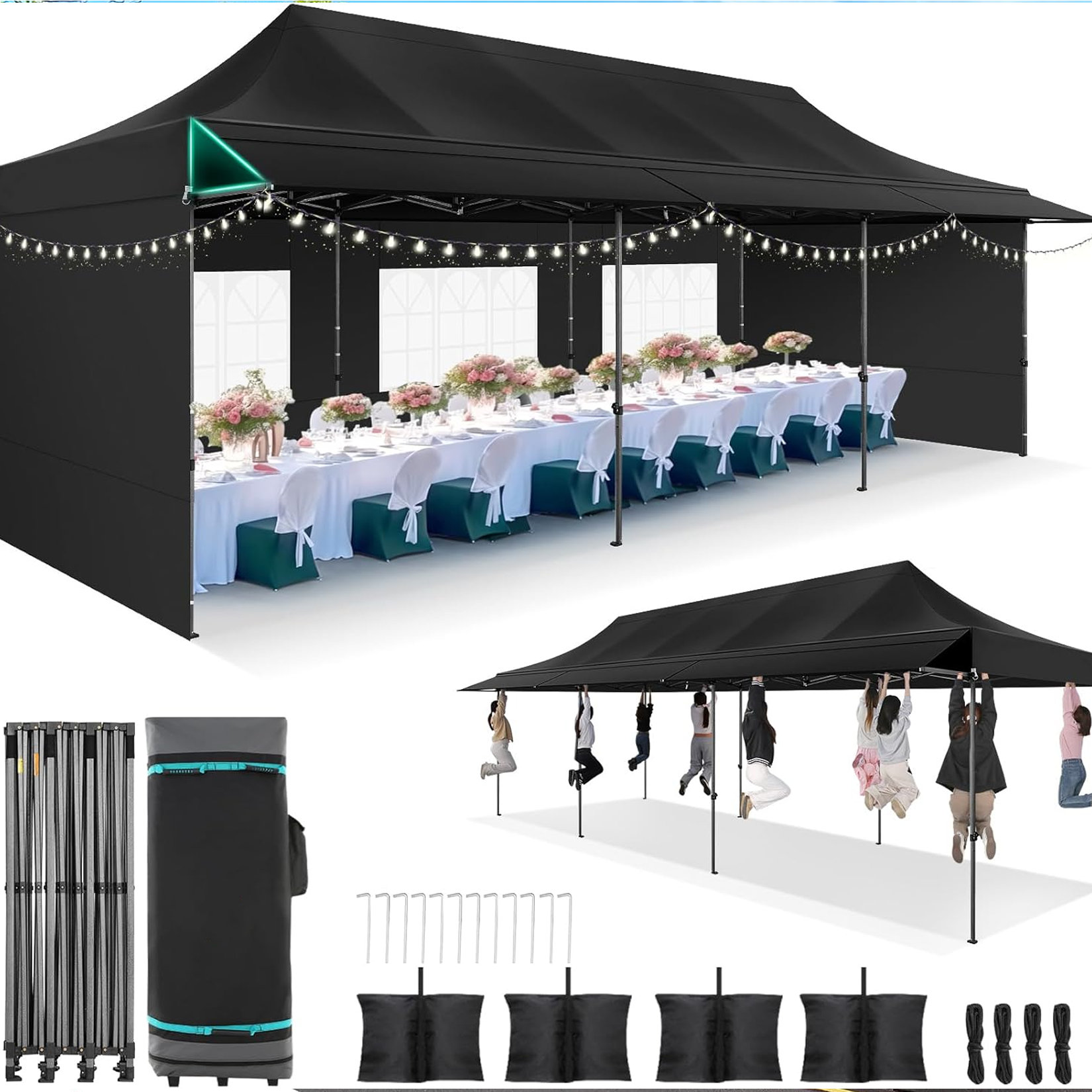 SANOPY 10x30 ft Canopy with Extended Awning, Heavy Duty EZ Pop up ...