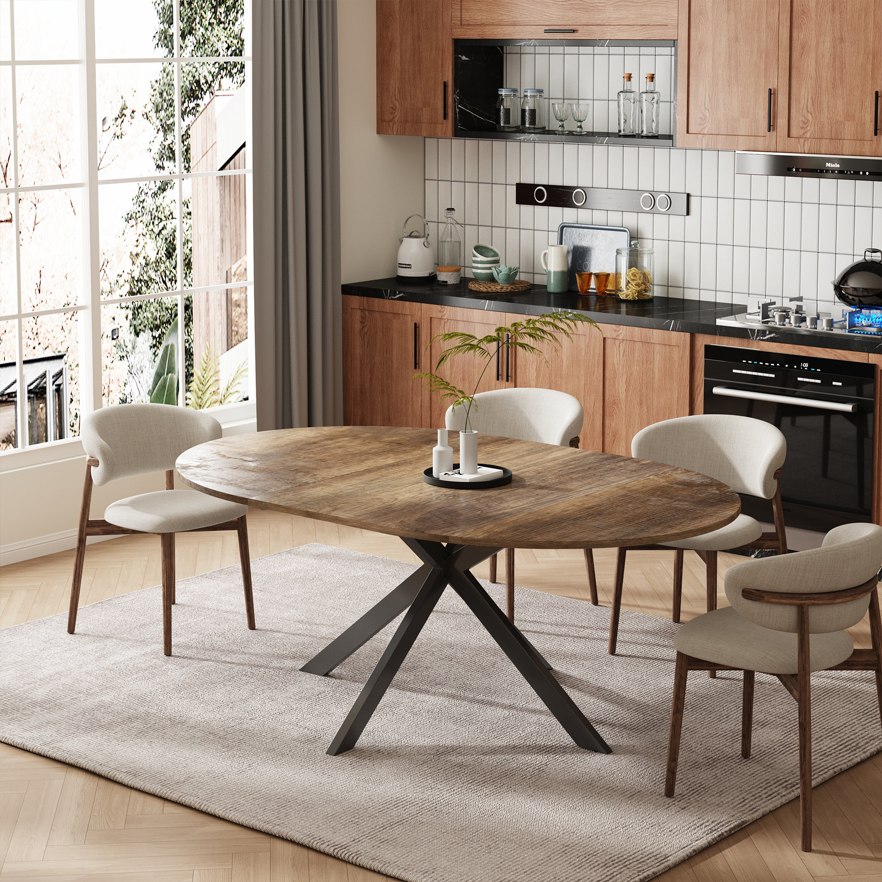 George Oliver 59-Inch Extendable Round Dining Table For Dining Room, 4 ...