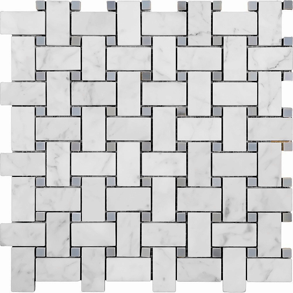 Belluno Designs Bianco Carrara 1" x 2" Marble Basketweave Honed Mosaic ...