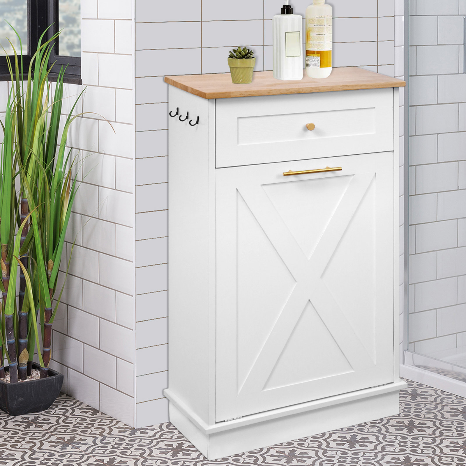 Gracie Oaks 10 Gallons Tilt Out Trash Bin Cabinet, Hidden Garbage Can ...