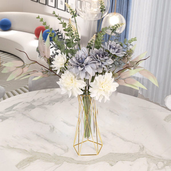 Primrue Fake Flowers In Vase Flower Vases With Iron Art Frame, Metal ...