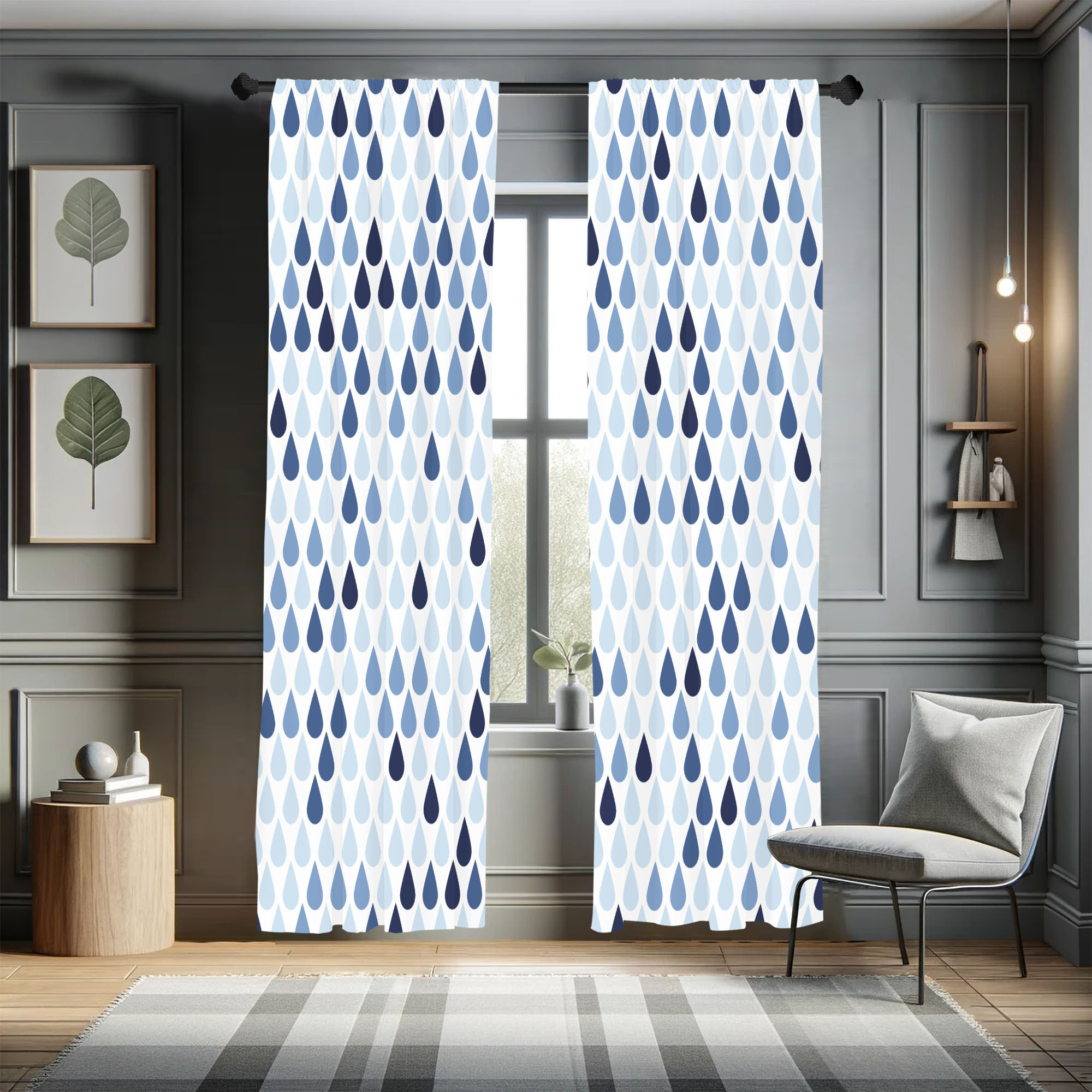 Ebern Designs Nature Curtains, Minimalist Rain Drops Print, Pair of 28 ...