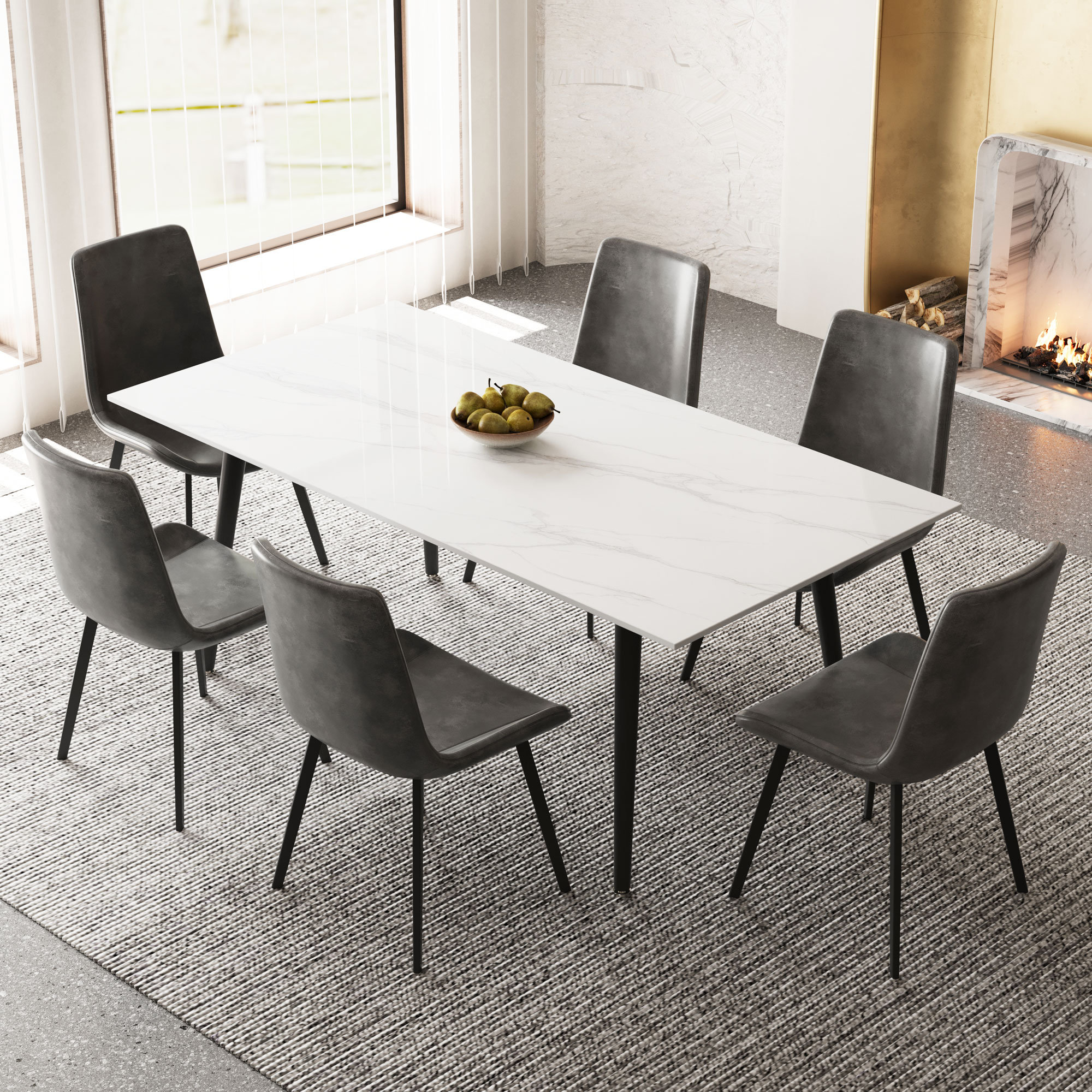 George Oliver Jeylanie 70.8'' Rectangle Marble Dining Table Set for 6 ...