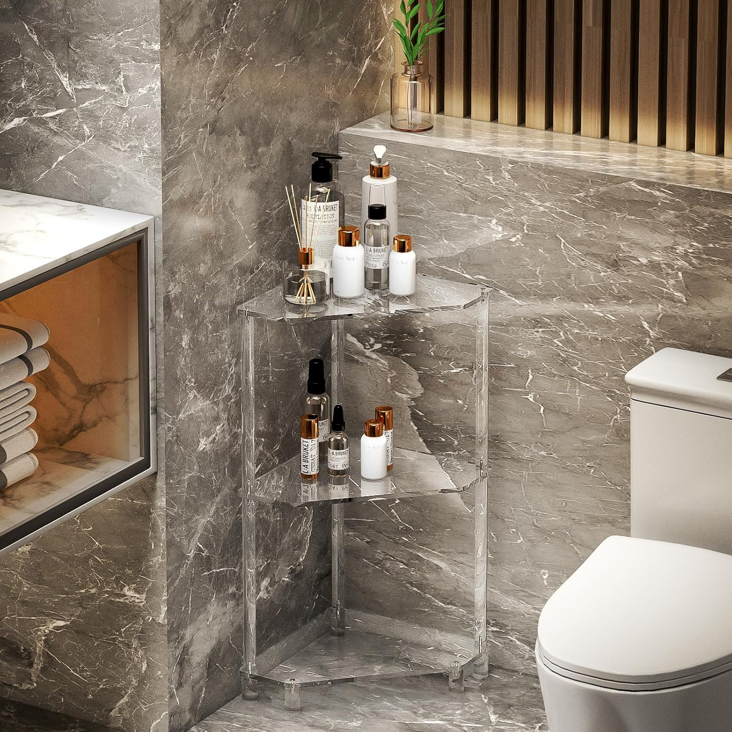 Wrought Studio™ Acrylic Corner Side Table - 3 Tier Triangle End Table ...