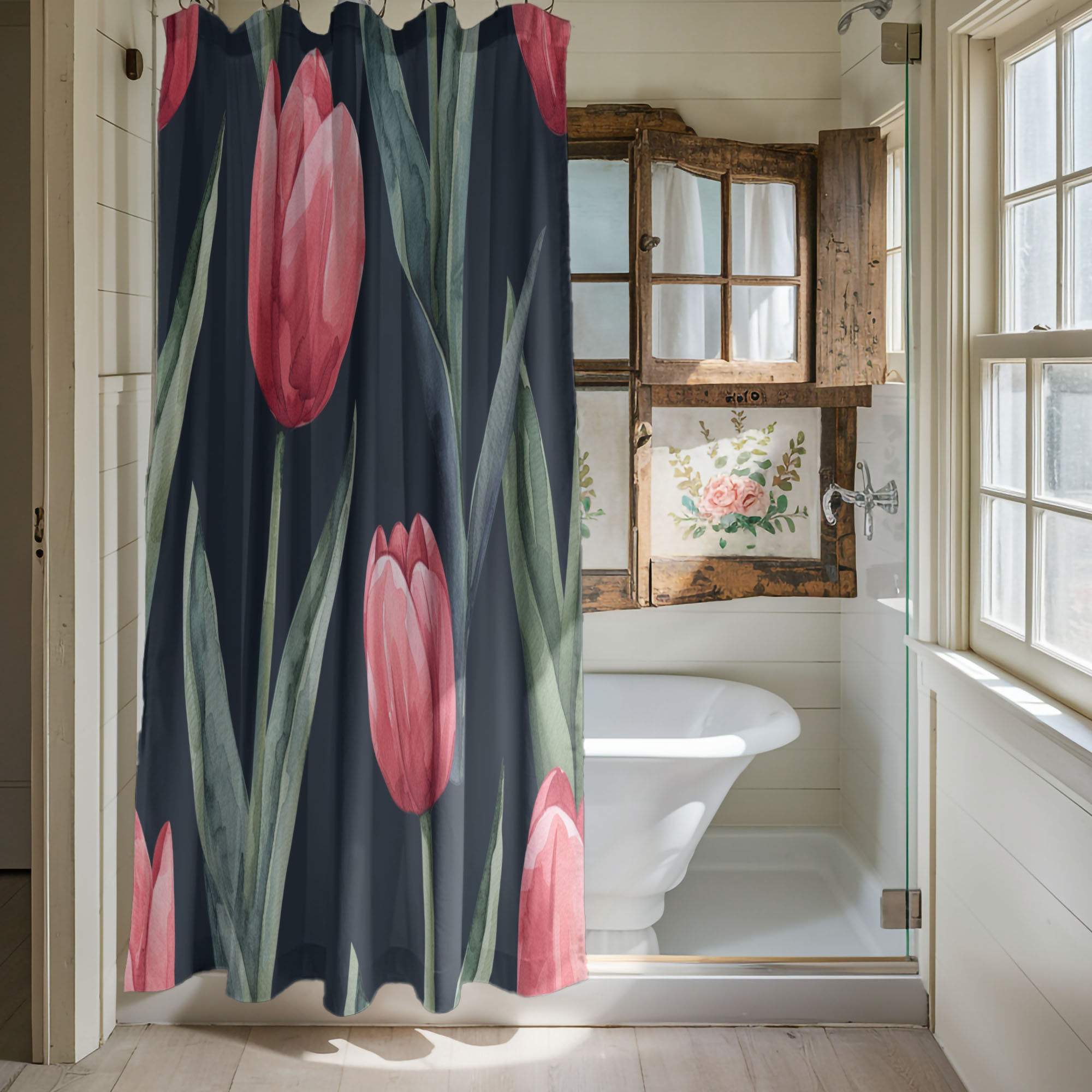 East Urban Home Seamless Tulip Patterns - 1 Piece Standard Shower ...