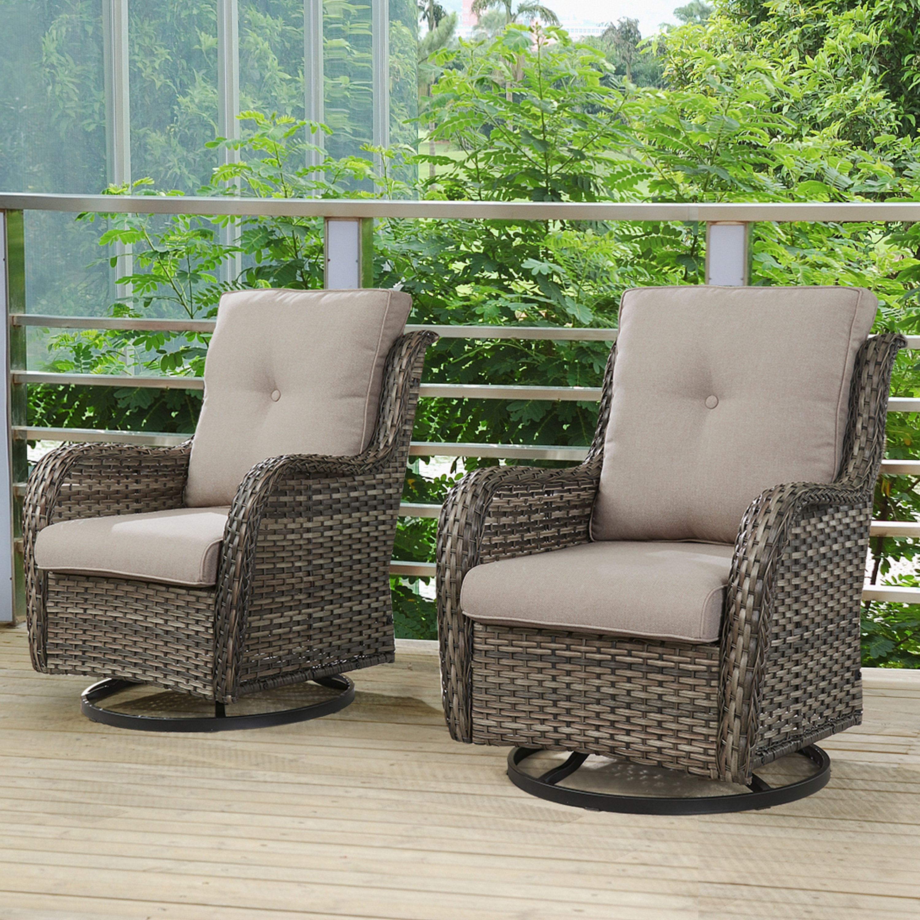 Winston Porter Tonry Wicker Outdoor Rocking Chairs with Cushions ...