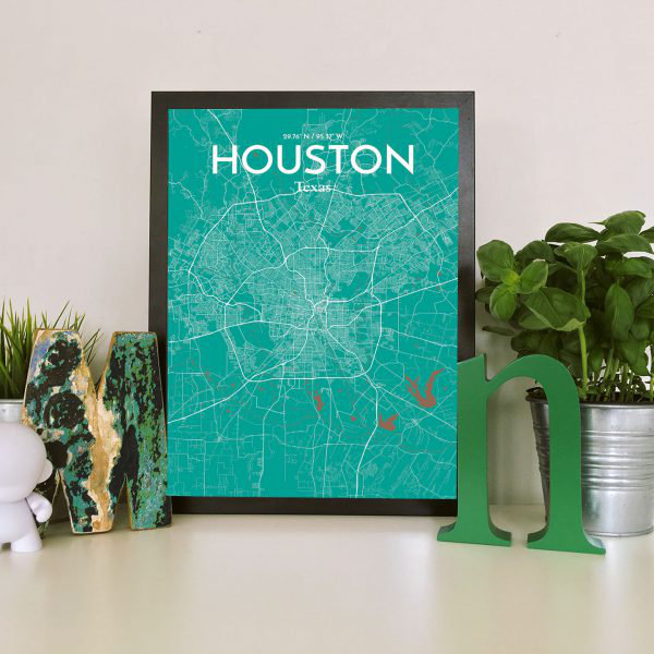 OurPoster.com 'Houston City Map' Graphic Art Print Poster in Nature ...