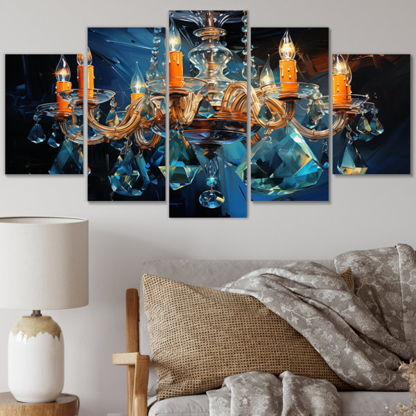 DesignArt Chandelier Dynamic Reflections On Metal 5 Pieces Print | Wayfair