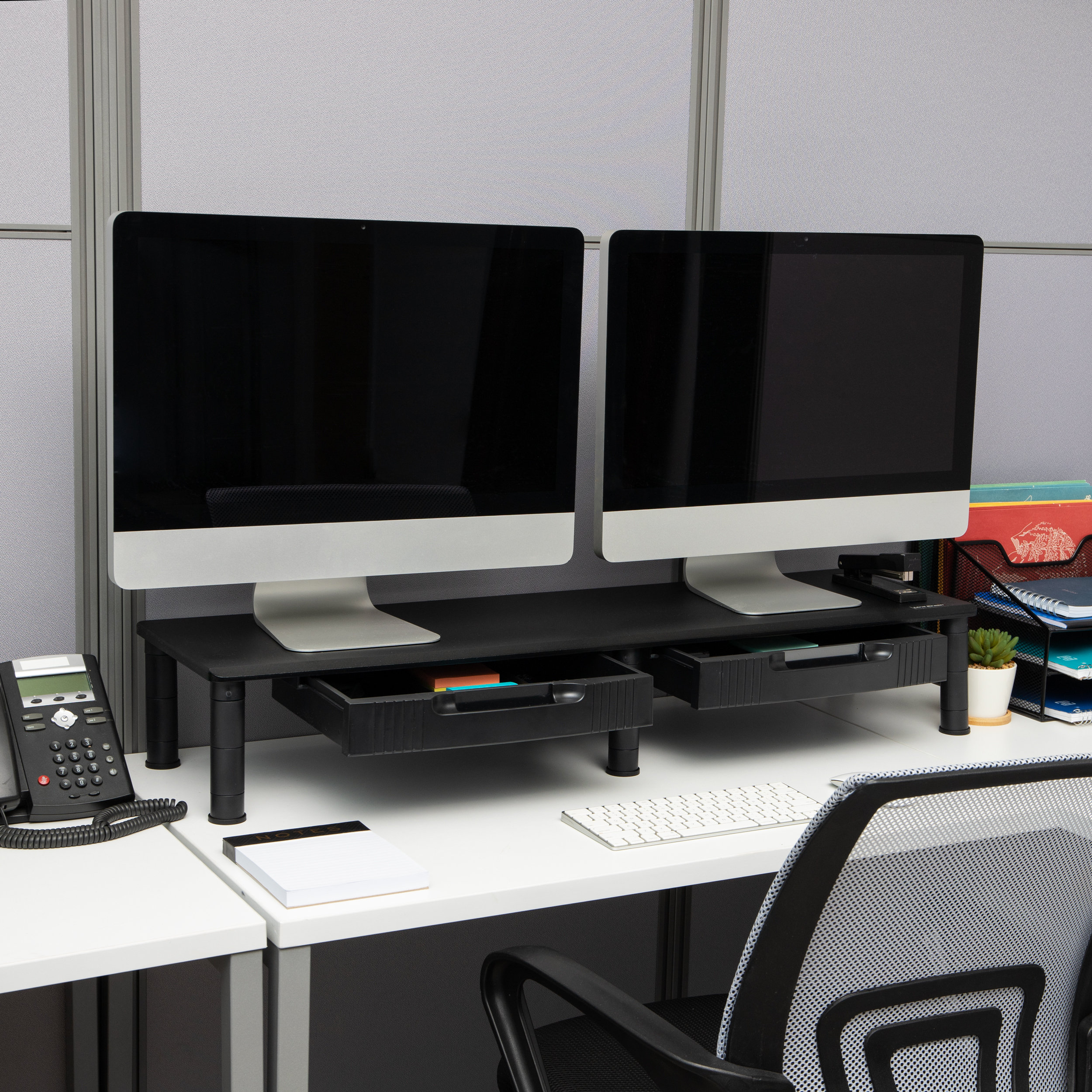 Mind Reader Dual Monitor Stand, Height Adjustable, Desktop Organizer ...
