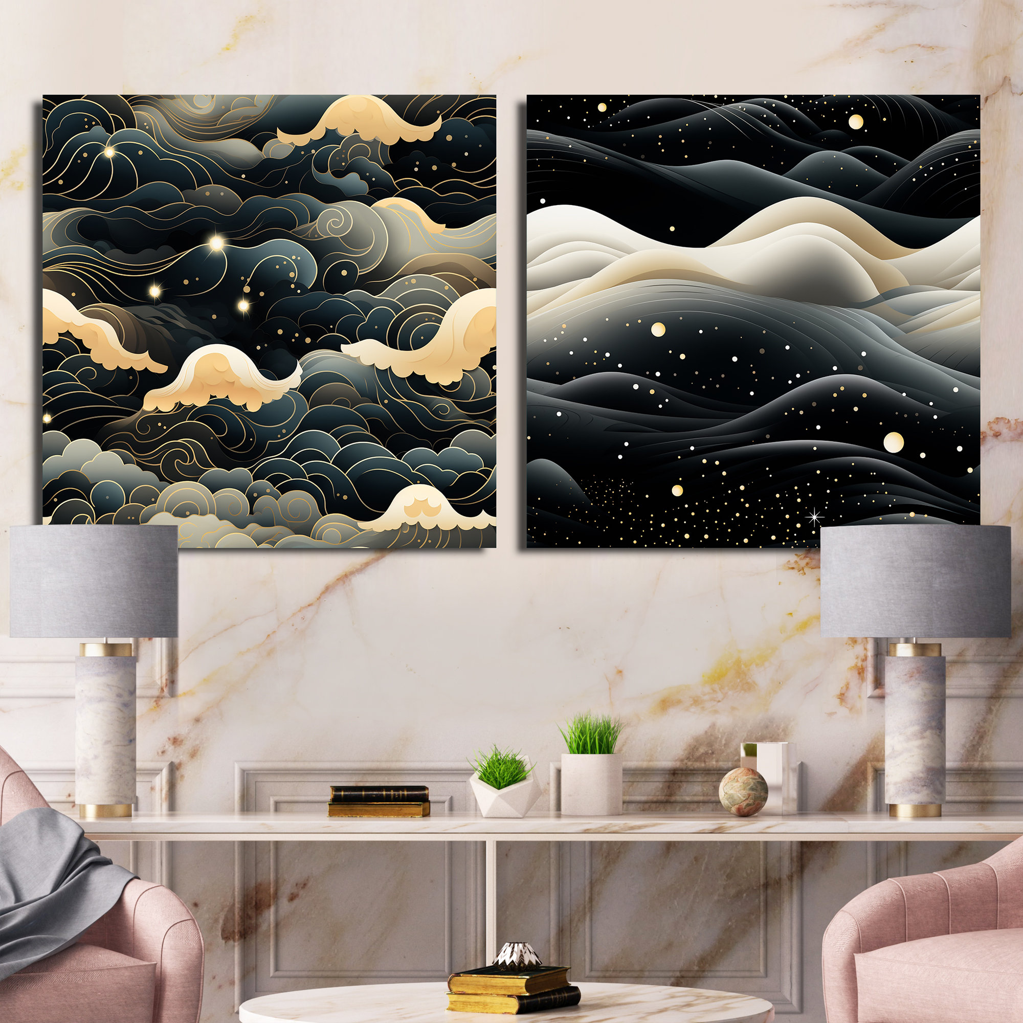 Design Art Lunar Haze Moody Patterns - Abstract Square Collage Set Of 2 ...