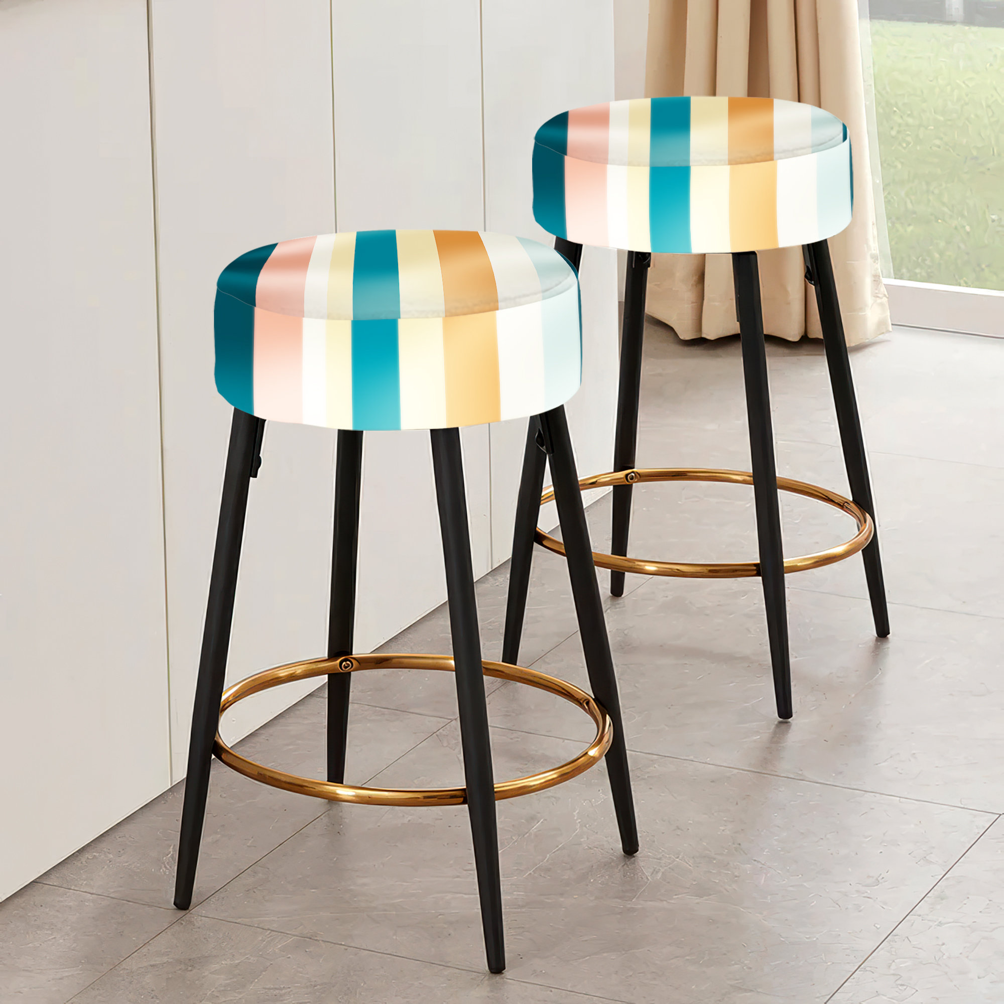 Design Art Retro Revival Striped Pattern I - Striped Bar Stools Set Of ...