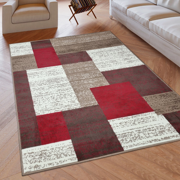 Ivy Bronx Bander Machine Woven Beige/Brown/Red Rug | Wayfair.co.uk
