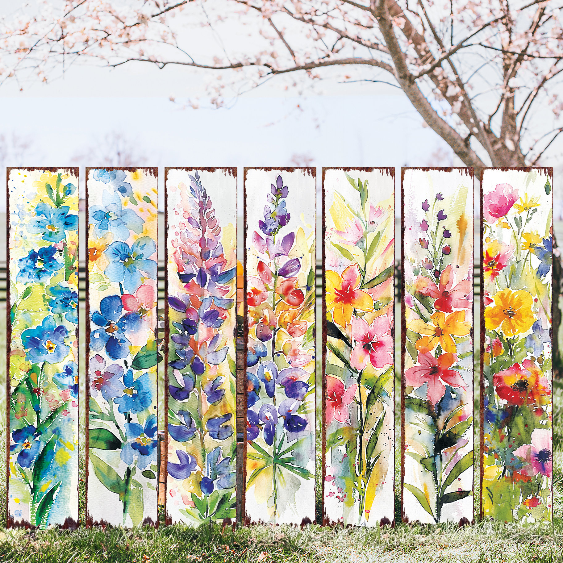 Lark Manor Spring Wildflowers Porch Sign | Playful Watercolor Front ...