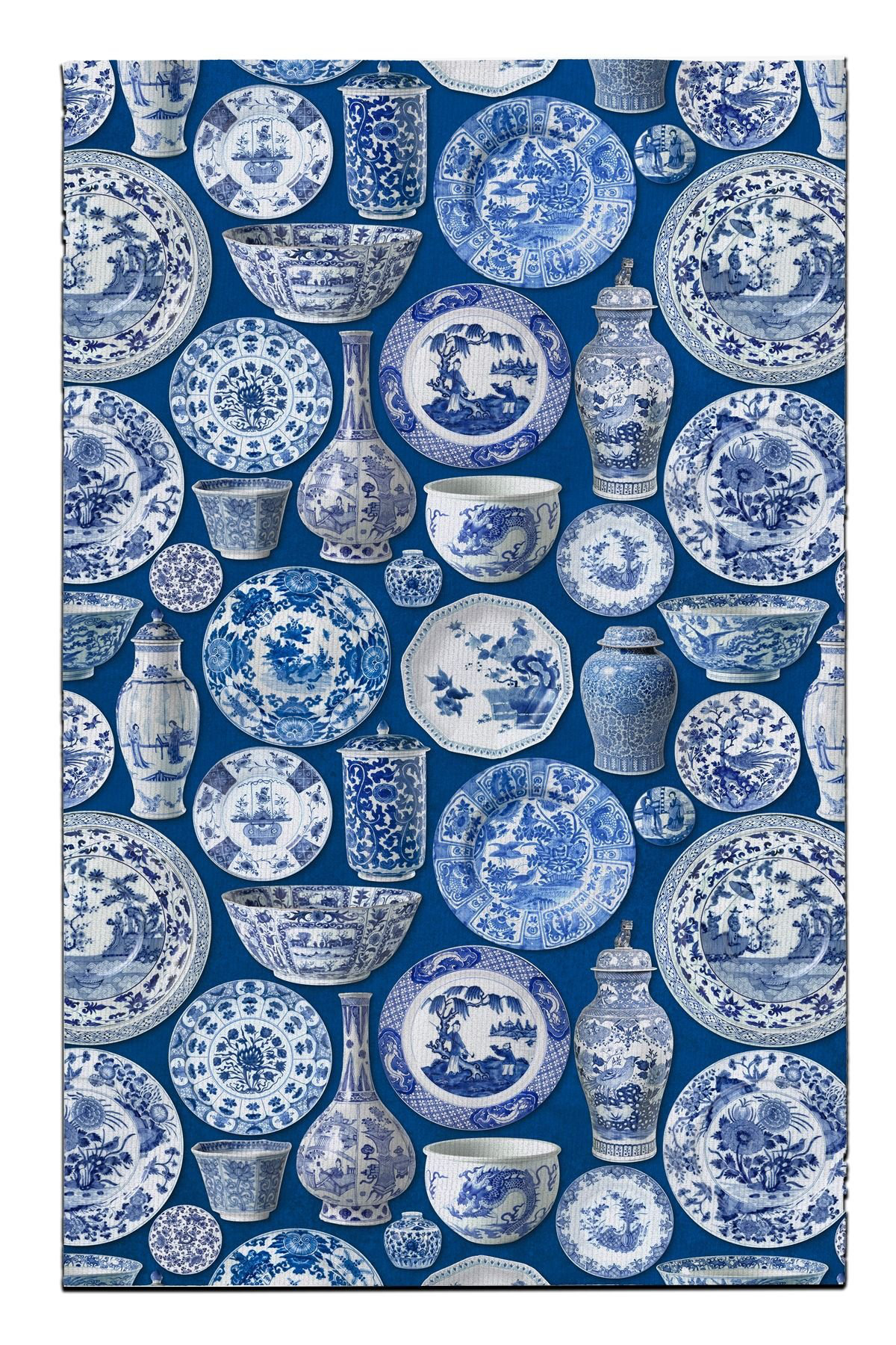 Canora Grey Blue Blanc Plate and Vase-Themed Navy-Blue Woven Base Rug ...