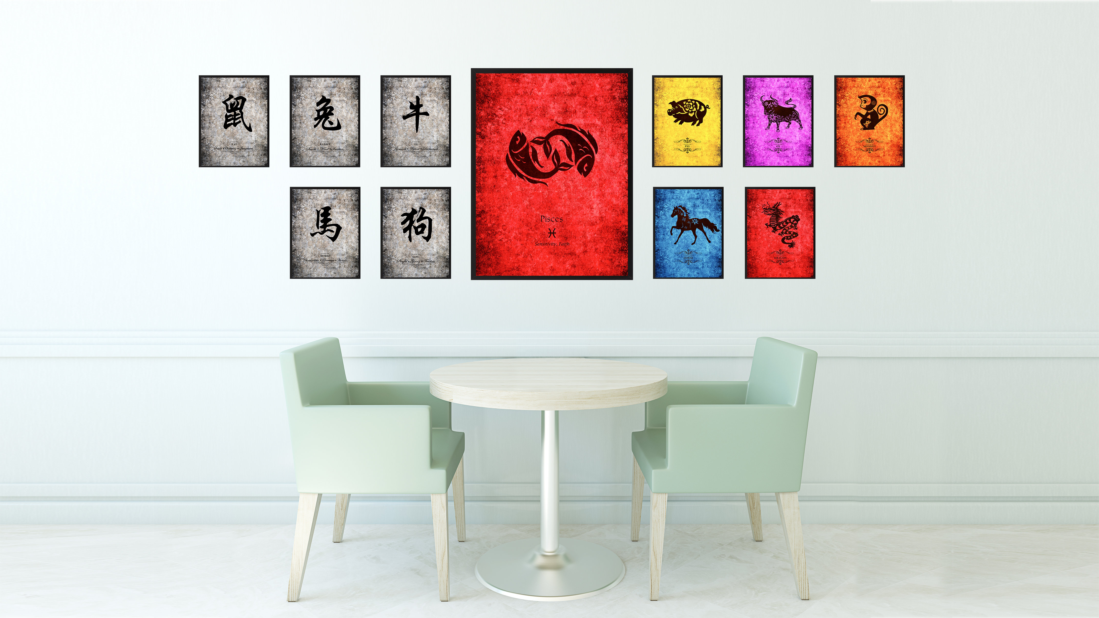 Trinx Pisces Horoscope Astrology Red Print on Canvas with Picture Frame ...
