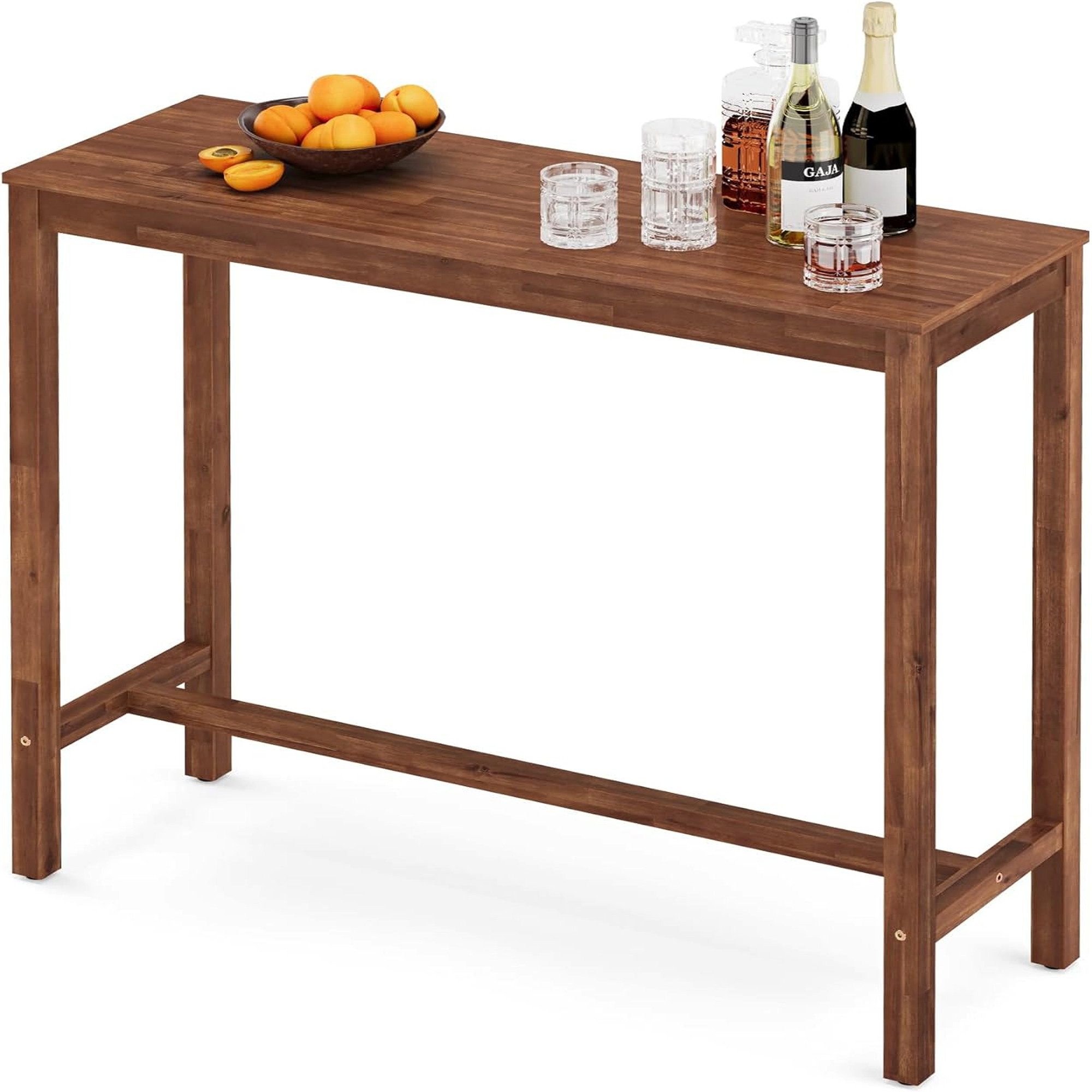 Pub Table 38 Inch Bar Table And Chairs Set Acacia Wood With 2 Stools ...