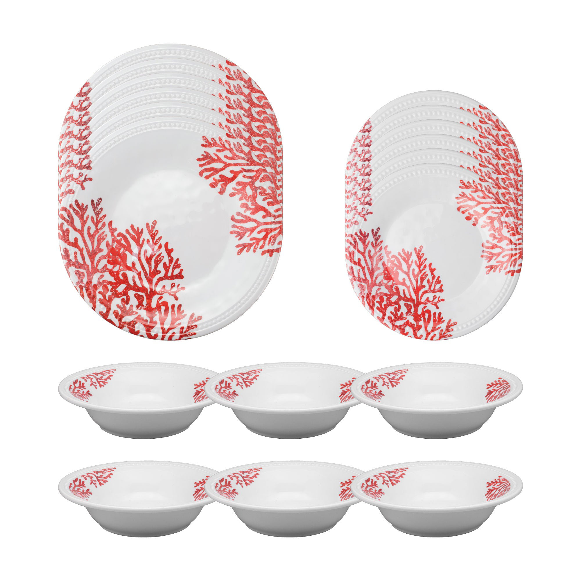 Beachcrest Home™ Red Coral 18 Piece Melamine Dinnerware Set Plate and ...