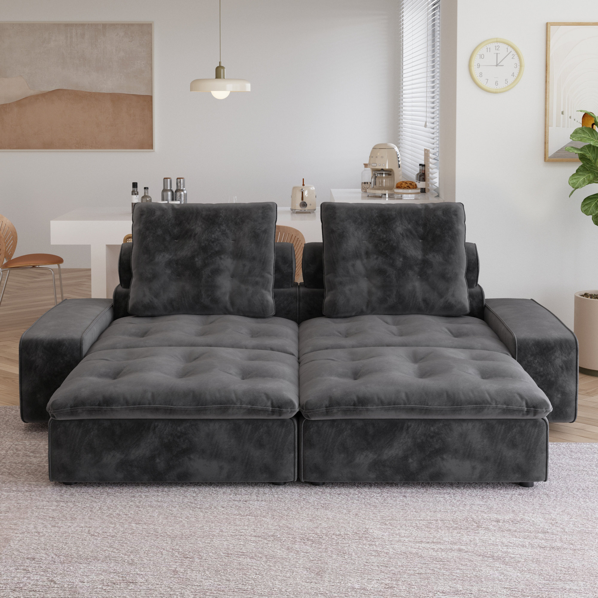 Mercer41 Koit Upholstered 4 - Piece Adjustable Modular Frosted Velvet ...