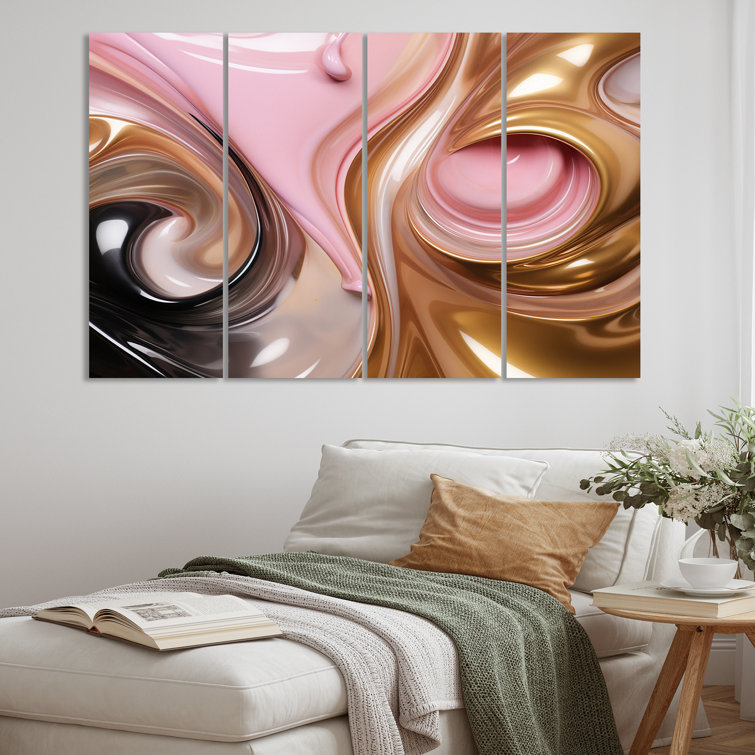 Wrought Studio Whimsical Lquid Pink And Gold Glam Art I - Abstract ...