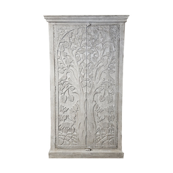 ASHLUXE White Antique Hand-Carved Solid Wood Jungle Armoire | Perigold