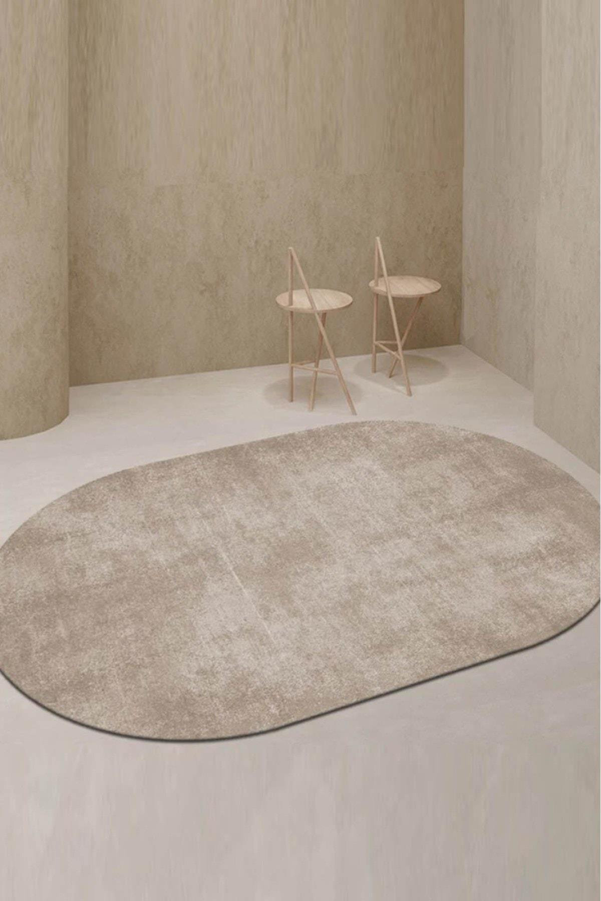 Hokku Designs Digital Non-Slip Washable Oval Beige Living Room Rug ...