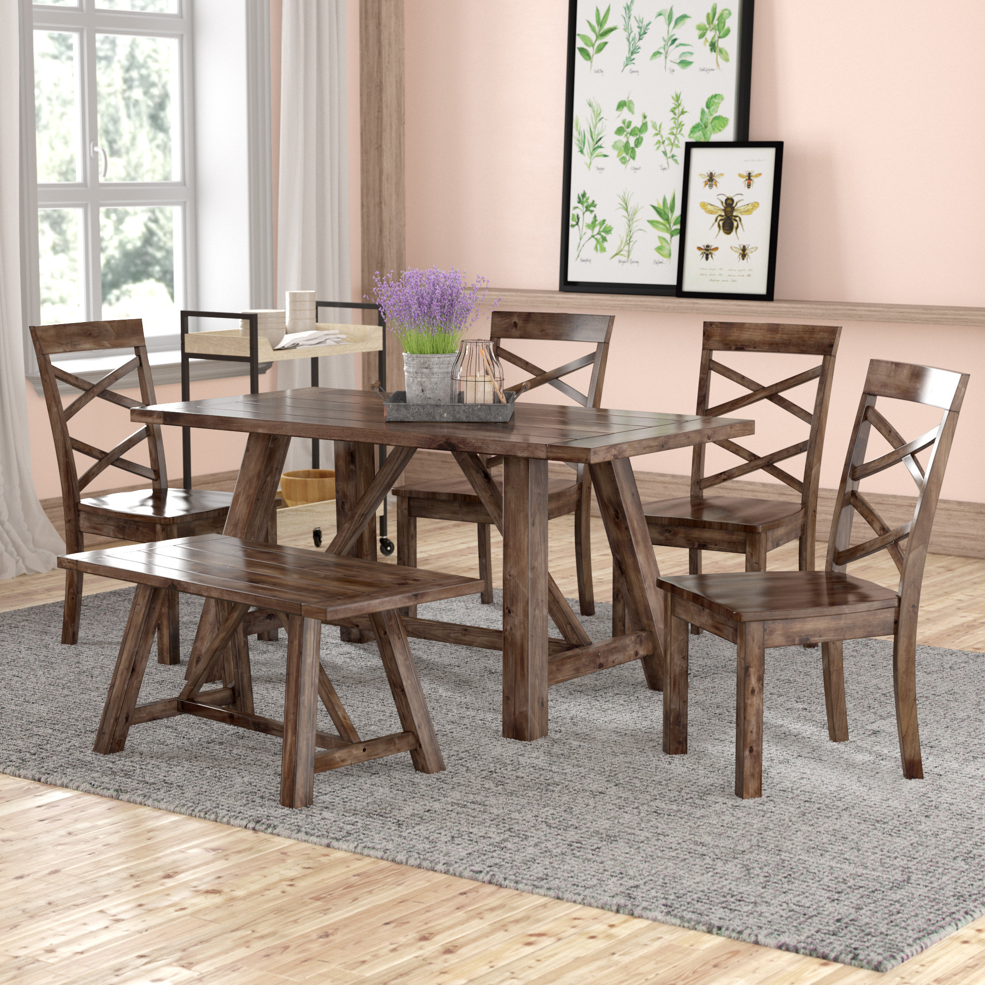 Laurel Foundry Modern Farmhouse® Berrian 6-Person Solid Wood Dining Set ...