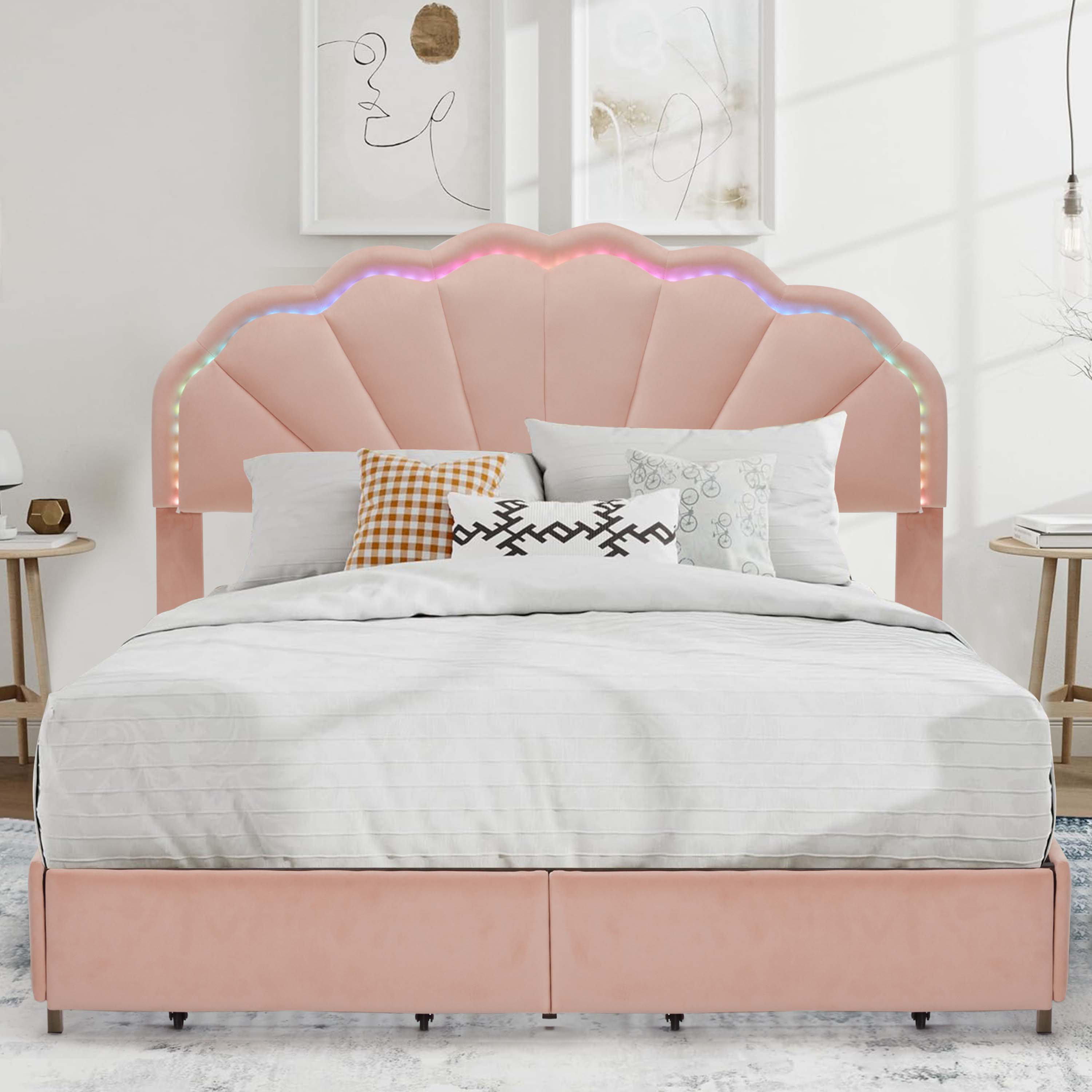 Ivy Bronx Full Size Upholstered Smart LED Bed Frame with 2 Storage ...