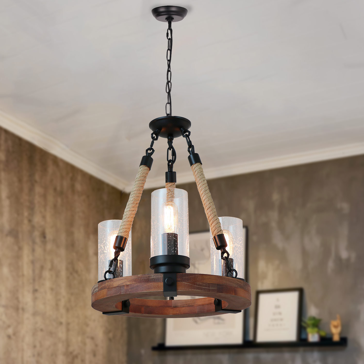 Breakwater Bay 3-Lights Farmhouse Chandelier Metal Solid Wood ...