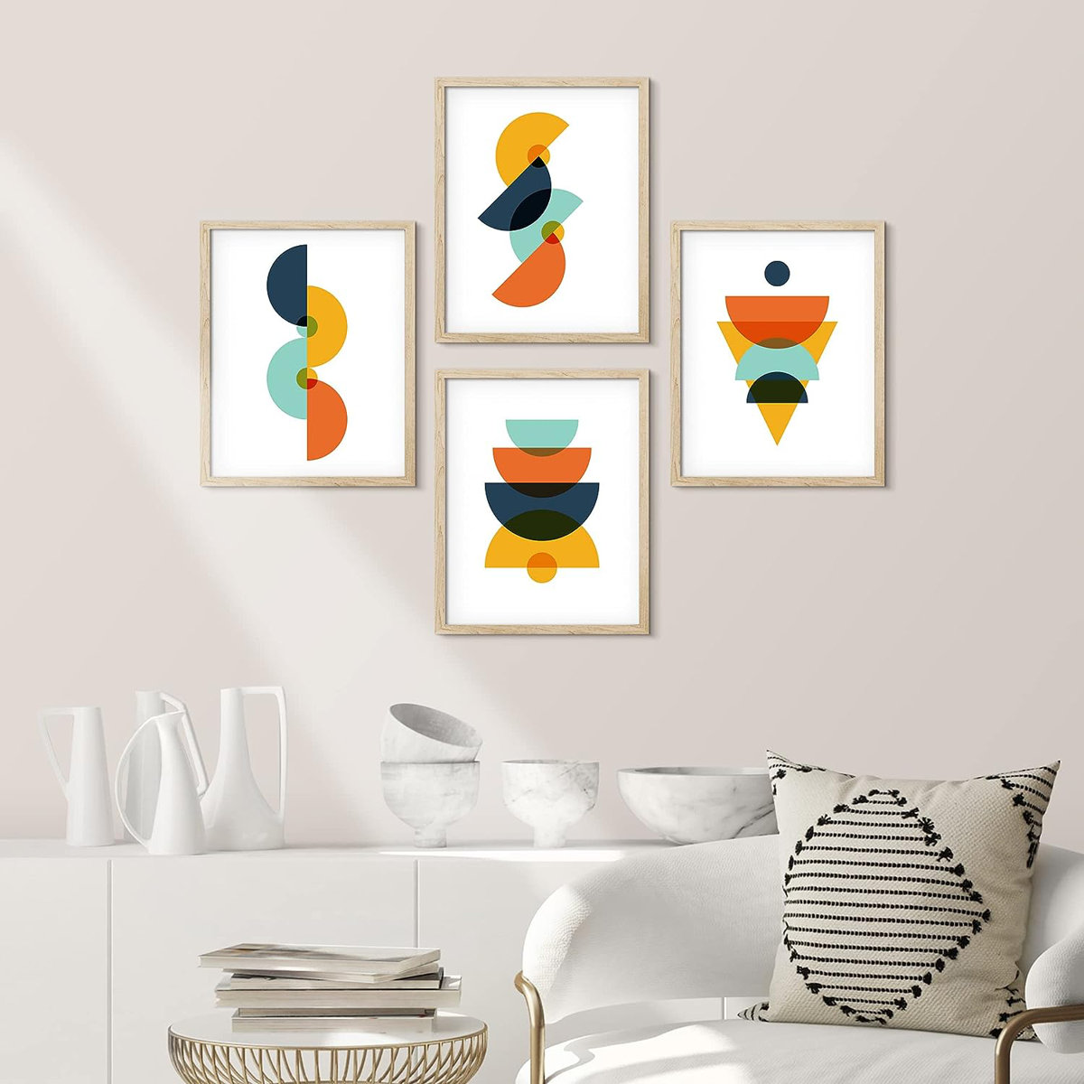SIGNLEADER Mid-Century Modern Vintage Bright Polygon Shapes Framed 4 ...