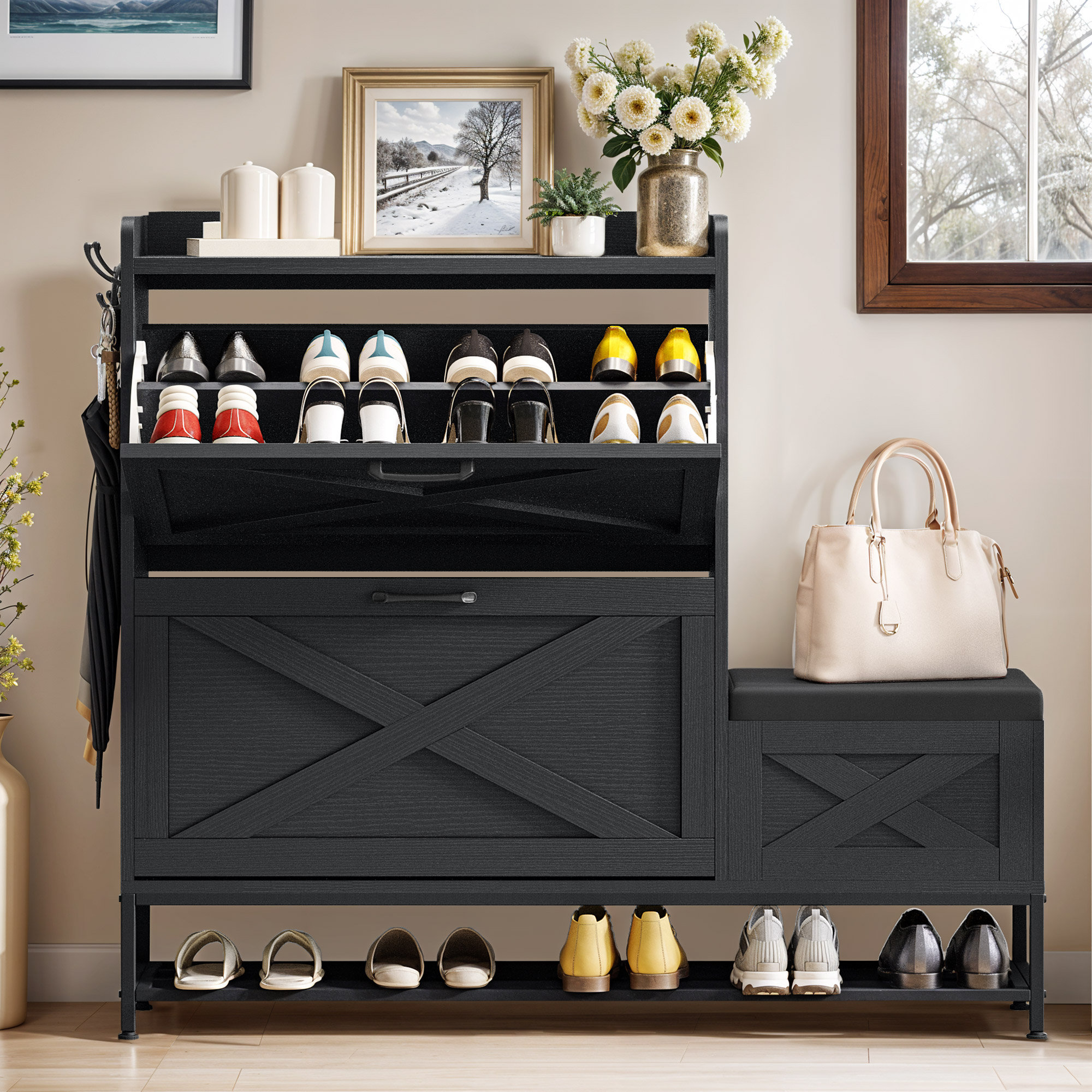 Gracie Oaks 16 Pair Stackable Shoe Storage Cabinet | Wayfair