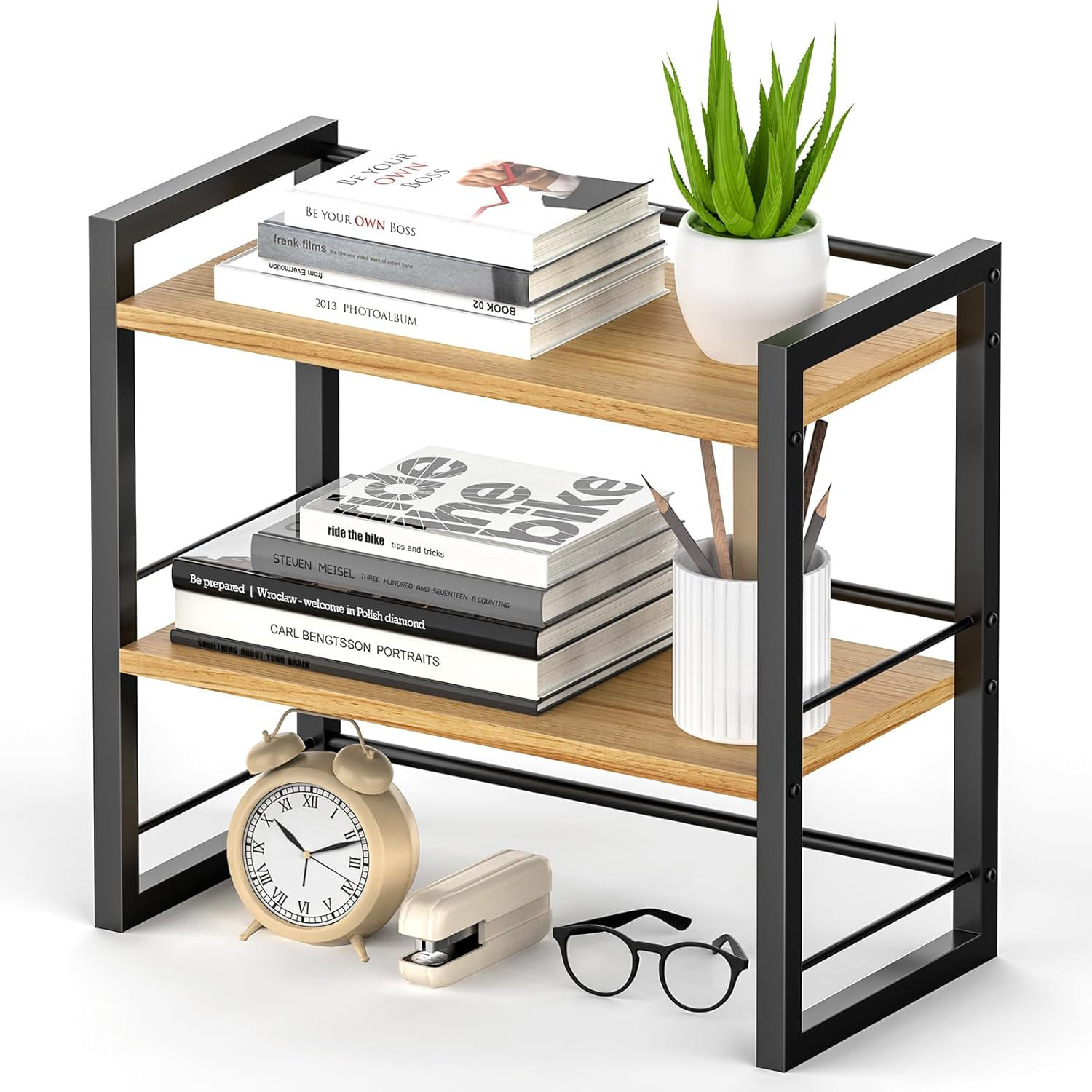 17 Stories Office Desk Shelf Organizer, Wood Desktop Bookshelf Supplies ...