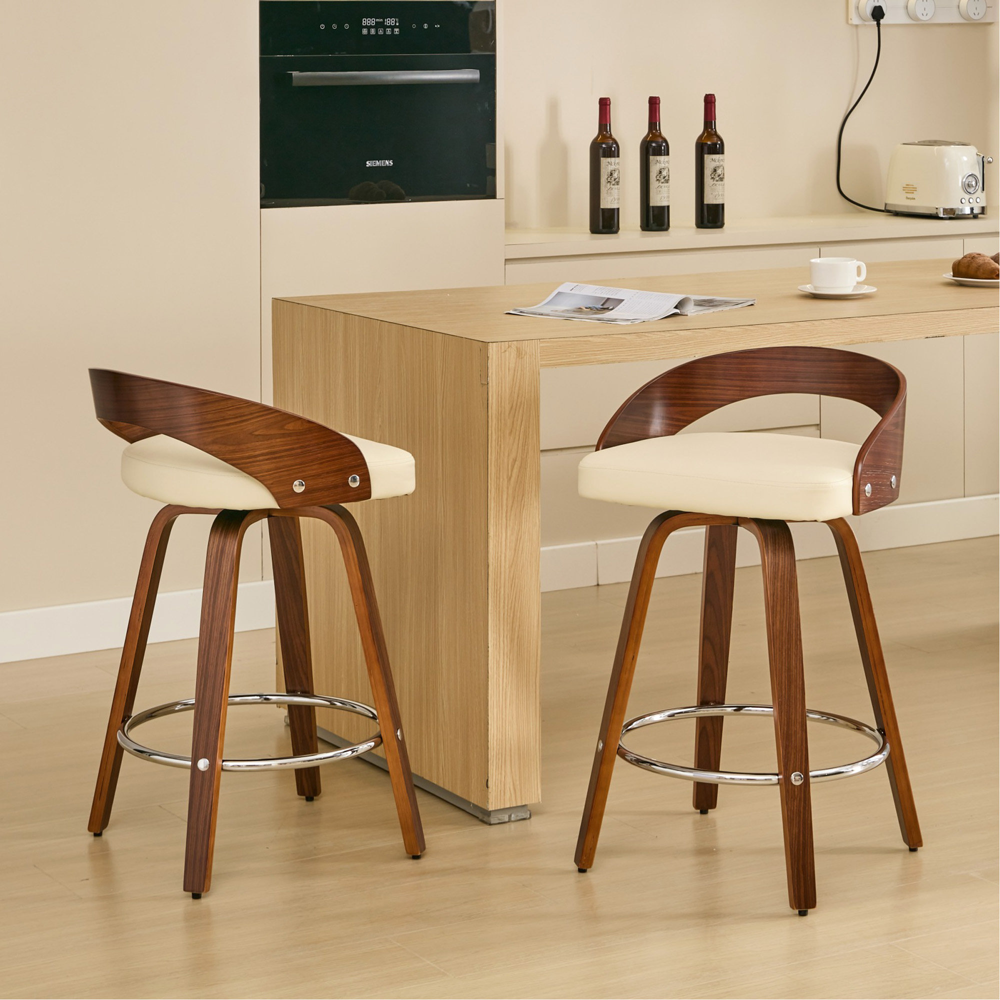 George Oliver Bar Stools Set Of 2, Swivel Bar Height Stools With Low ...