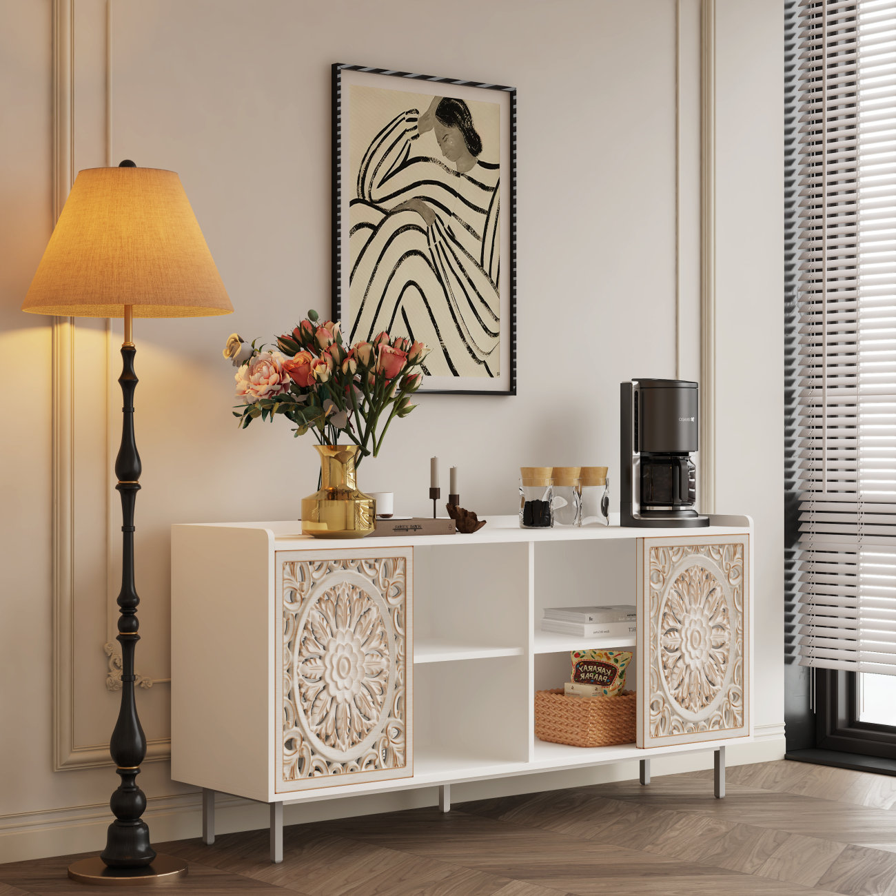 Ebern Designs Living Room Kitchen Storage White Buffet Cabinet Suitable For TV Cabinets,Tables ...