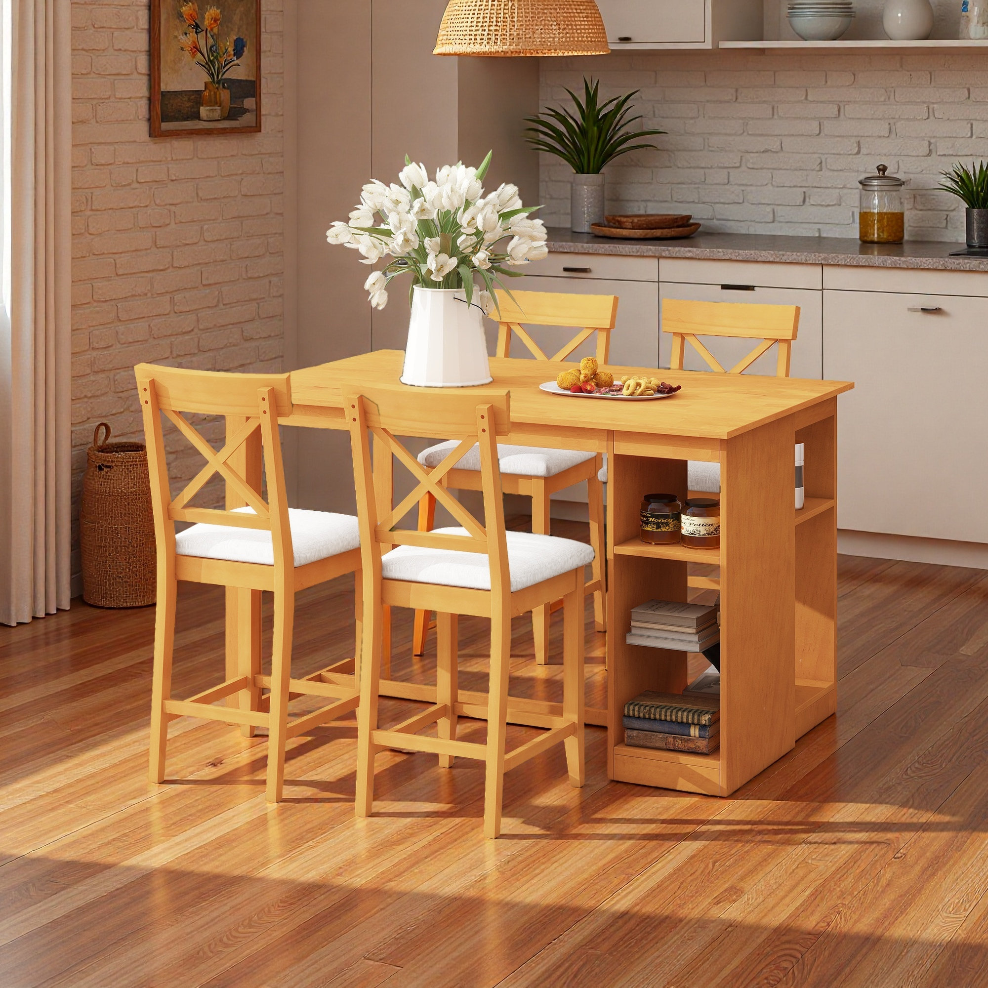 Lark Manor™ Farmhouse Counter Height Dining Table Set With Storage ...