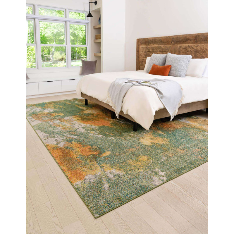 Wade Logan® Ansela Performance Green/Orange Rug & Reviews | Wayfair