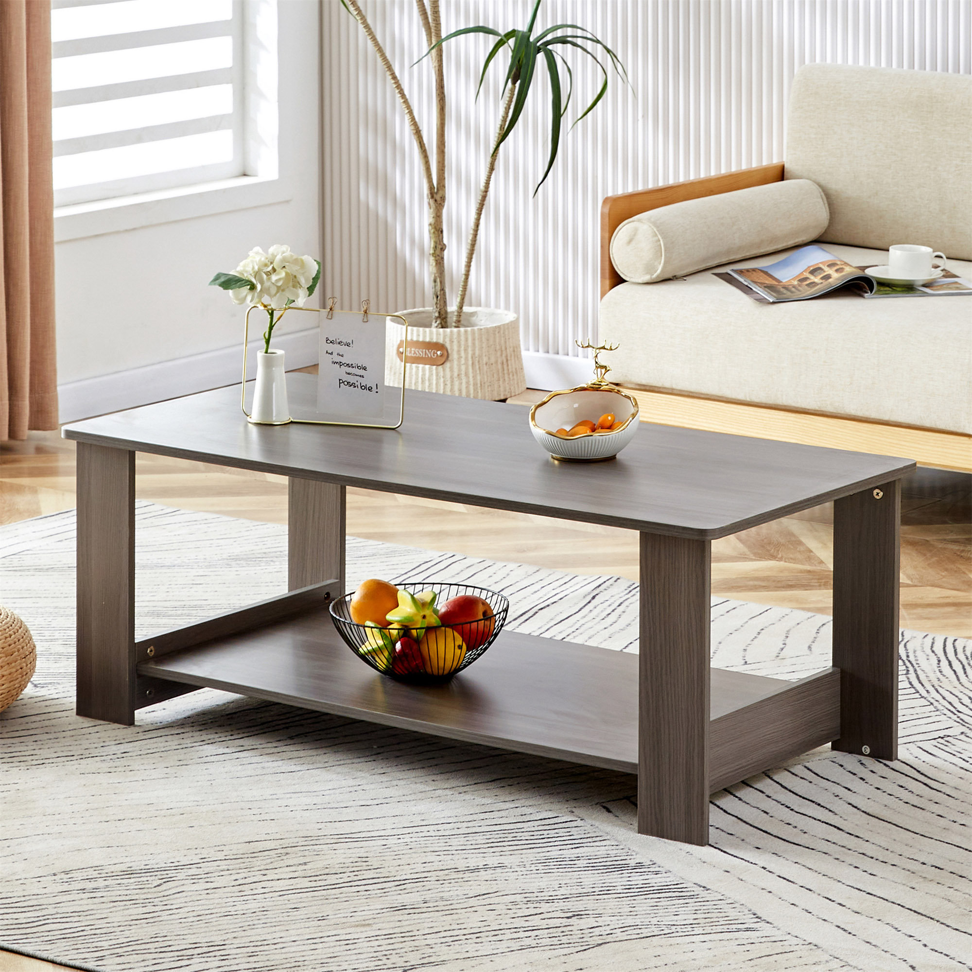 Ebern Designs Double Layered Coffee Table Made Of MDF Material. | Wayfair