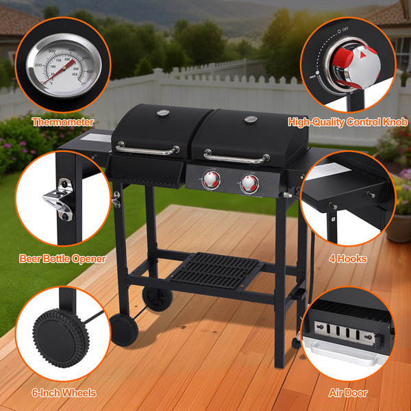 Nice Cooker 2 Burner Propane Gas & Charcoal Combo Grill With Griddle ...