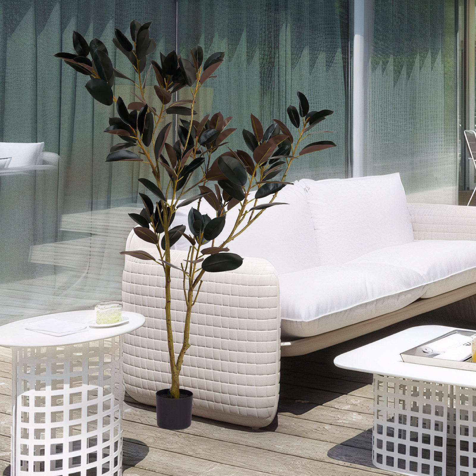 Primrue Simulated Iron Tree Leaves Bonsai Plant Pot, Indoor Living Room ...