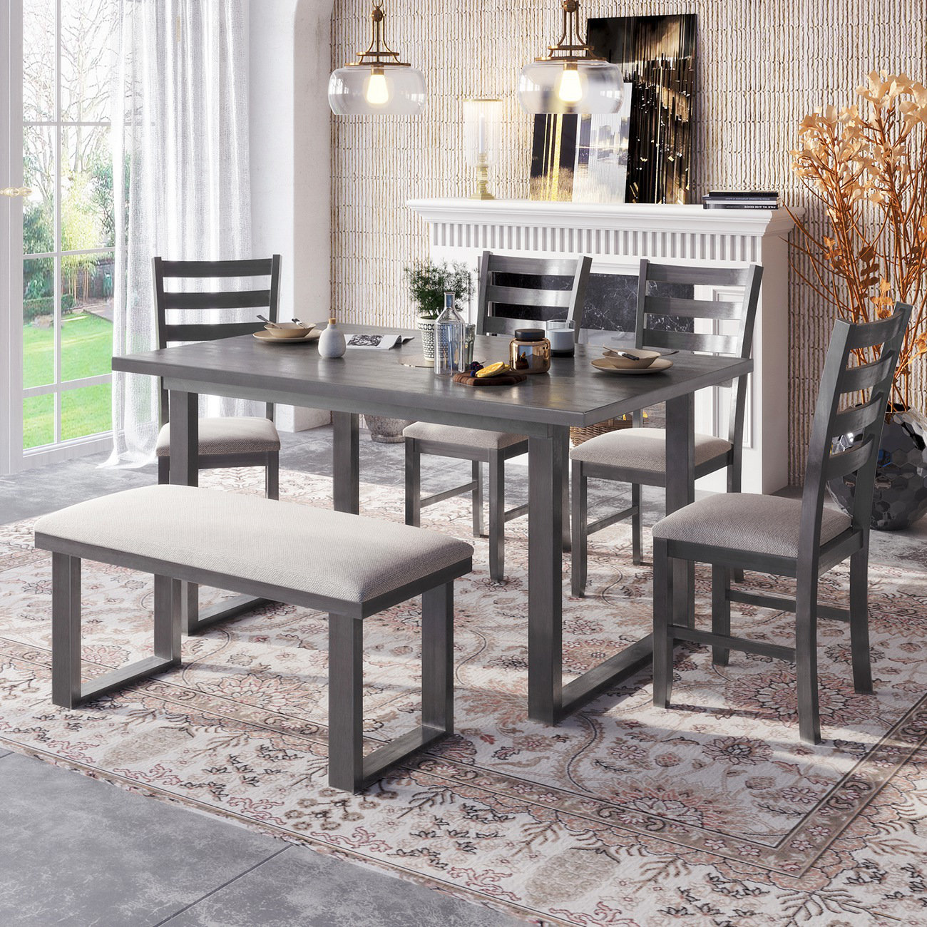 Latitude Run® Dining Set with Bench Dining Table with Bench Farmhouse ...
