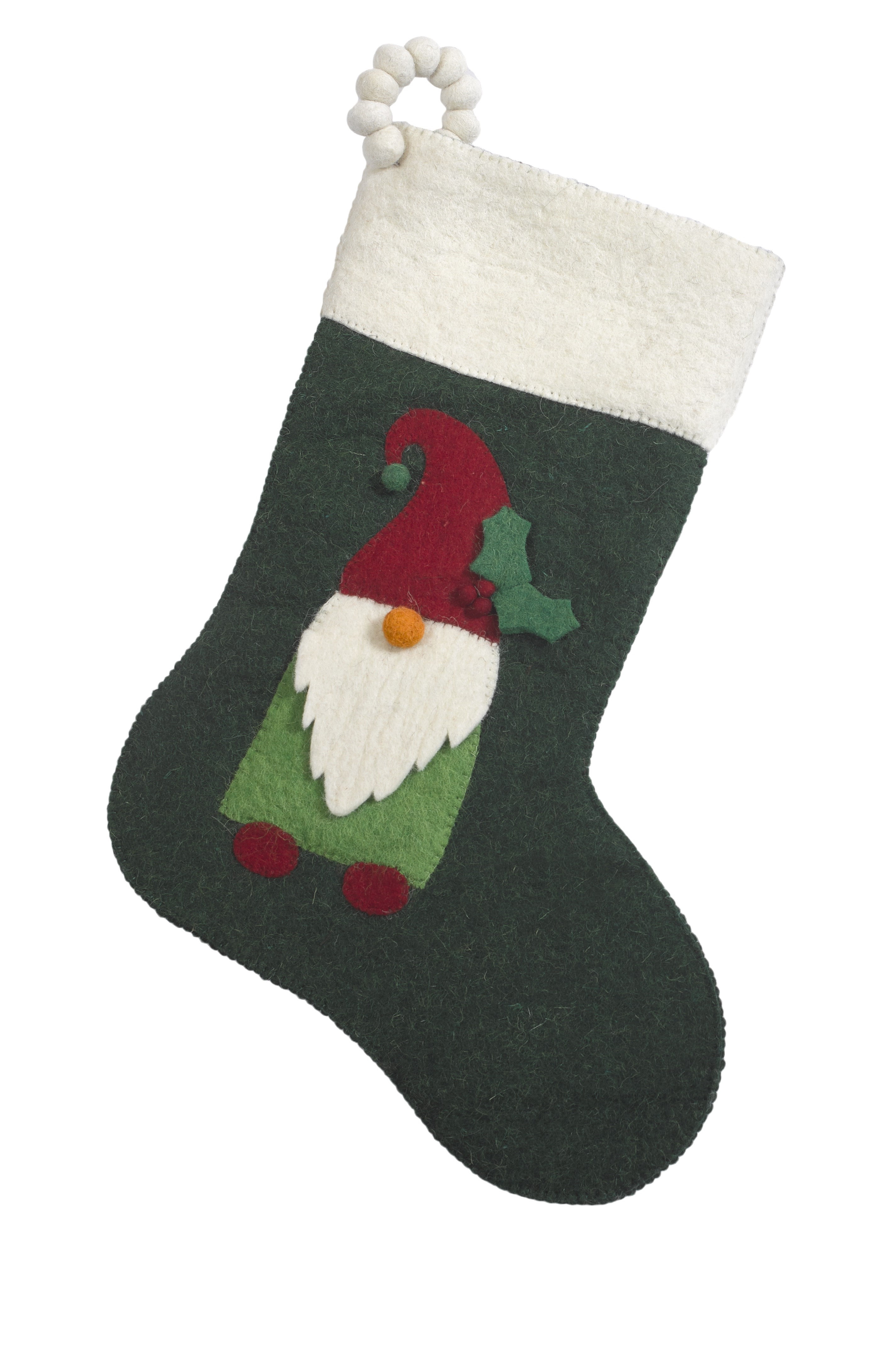 Arcadia Home Hand Felted Wool Christmas Stocking - Gnome on Green | Wayfair