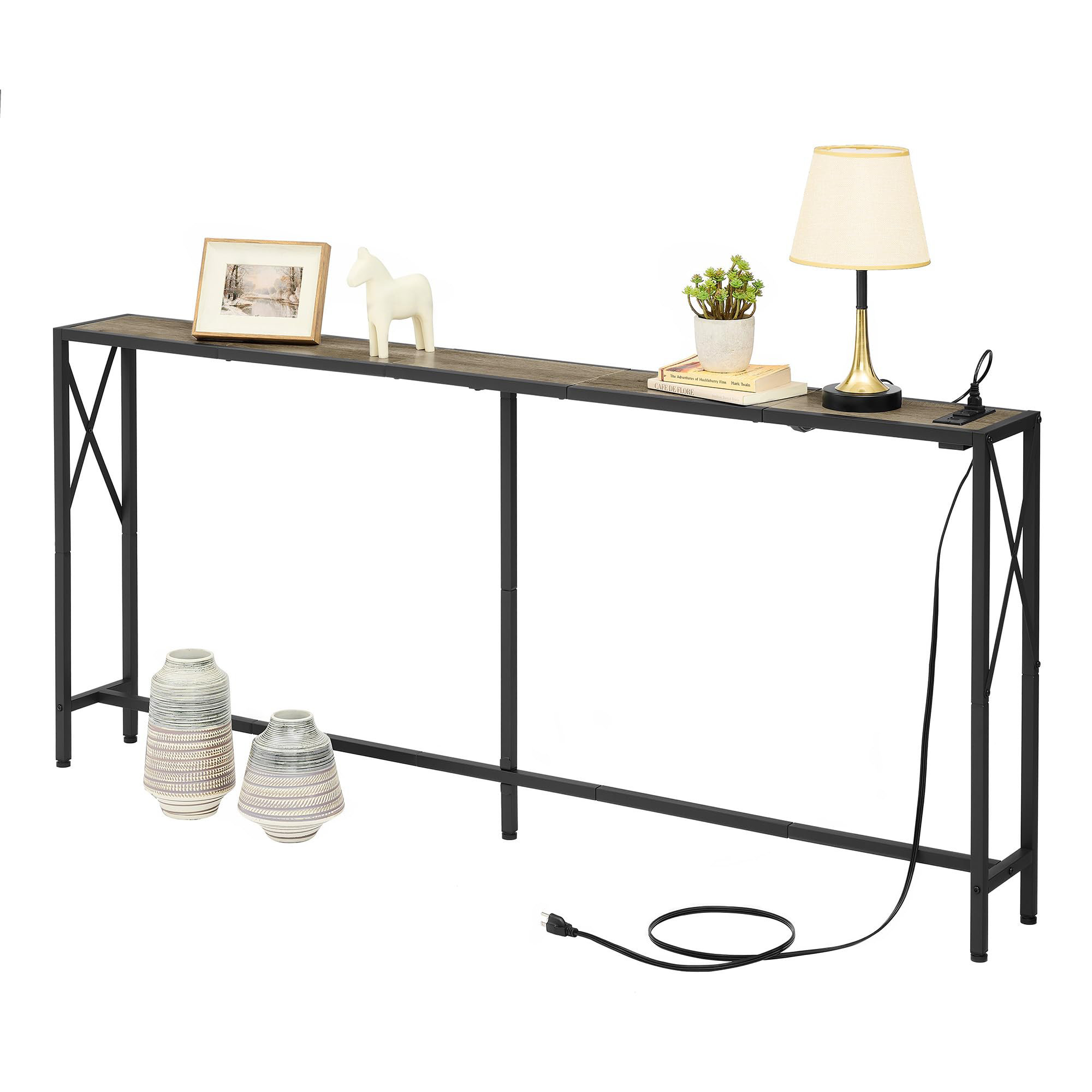 Gracie Oaks Extended Narrow Sofa Console Table With Sockets And USB ...