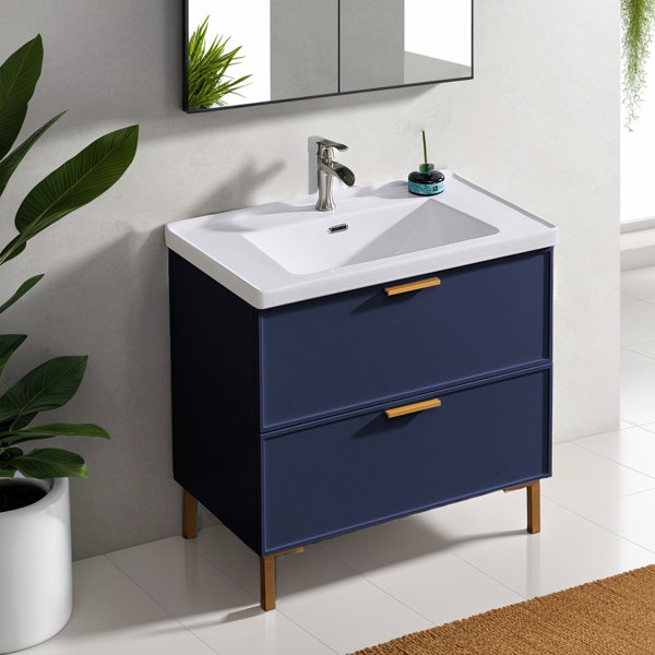 Mercer41 Chrystalyn 32'' Blue Single Bathroom Vanity with Ceramic Top ...