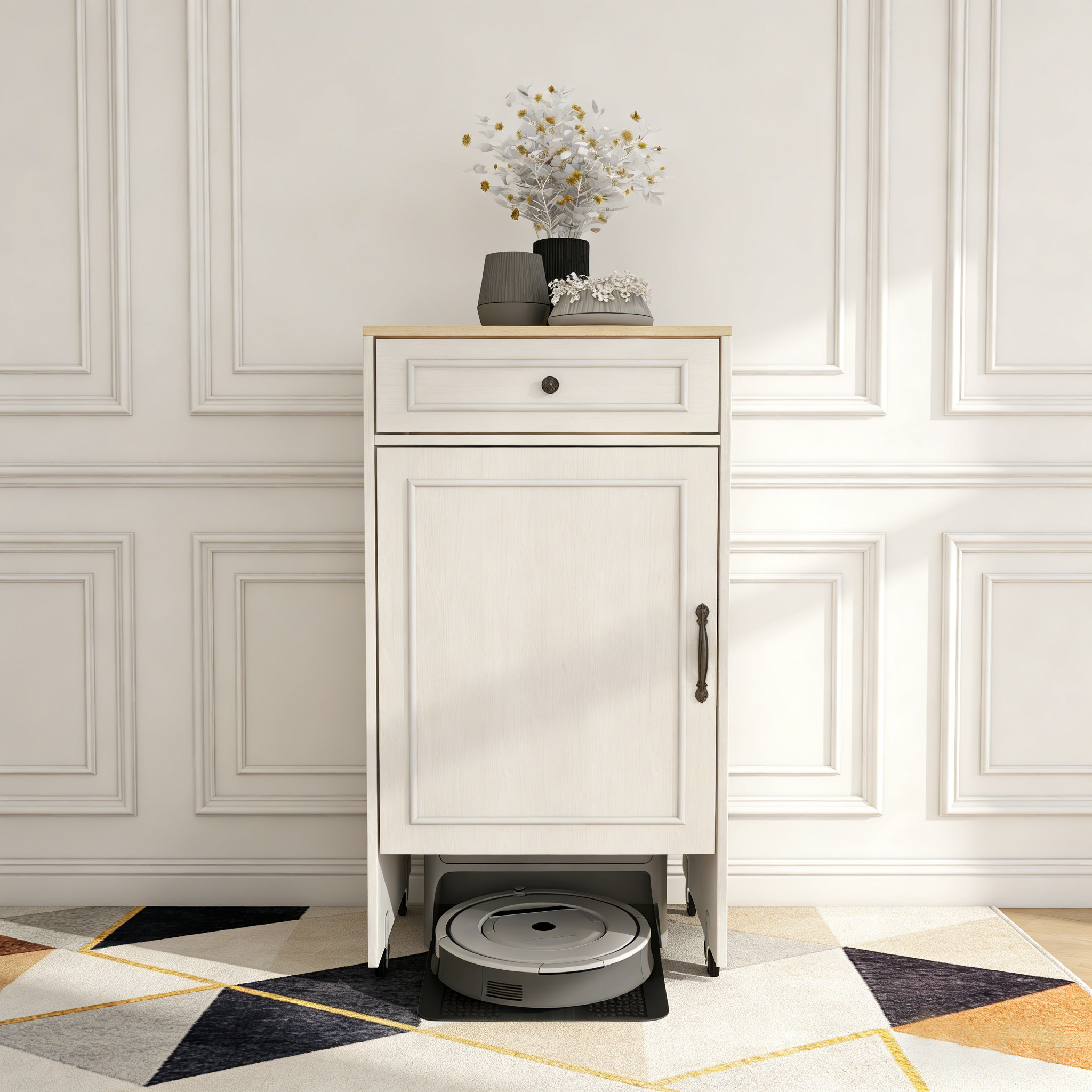 Ophelia & Co. Sweeper robot storage side table with door and drawer ...